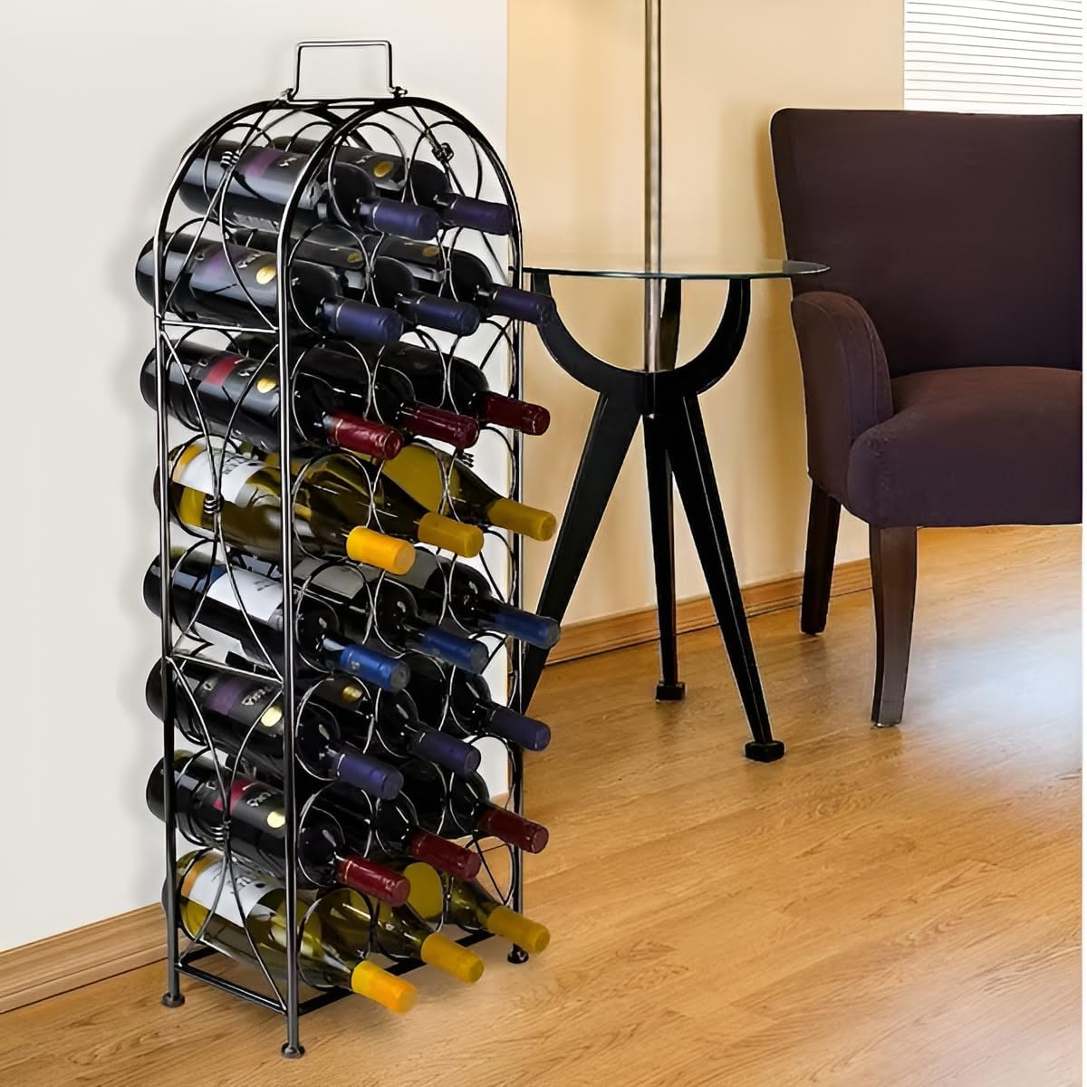 Meown 23 Bottles Wine Rack Metal Black Freestanding Floor Stand for Home, Kitchen, and Bar ...