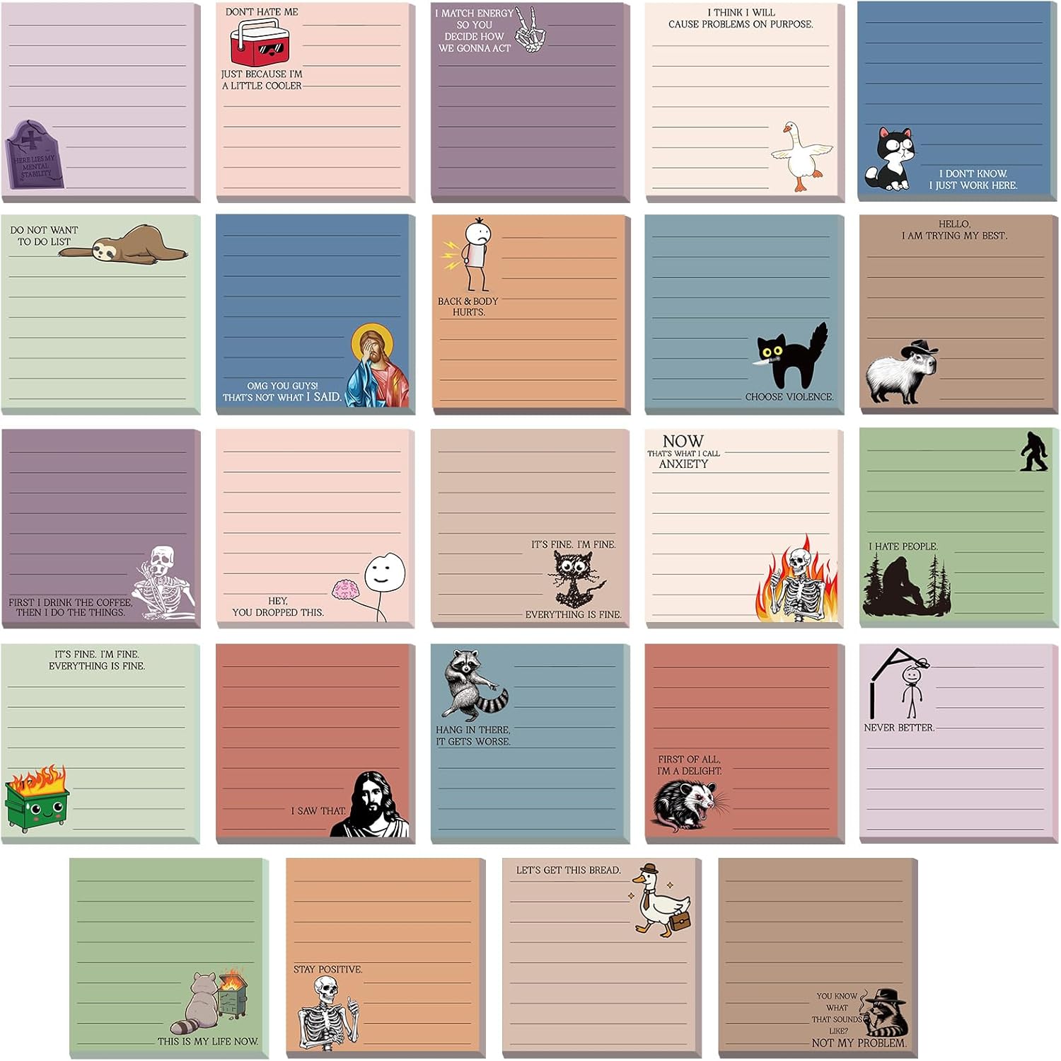 Amazon.com : Saypacck 24 Pcs Funny Sticky Notes for Work 3x3 Inches ...