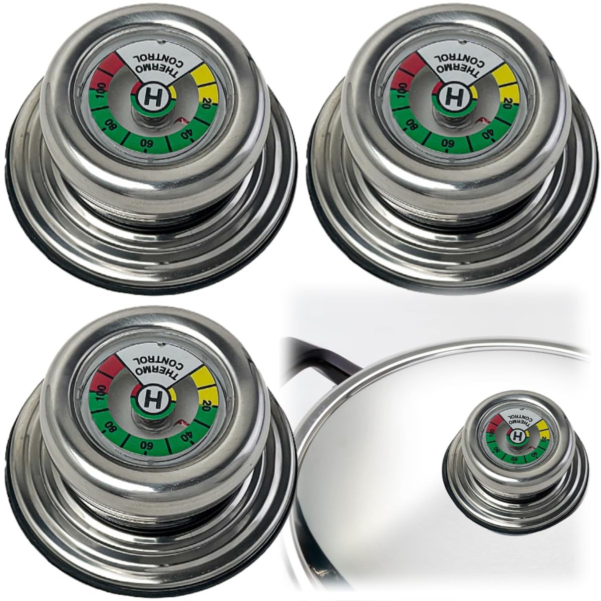 Azttior Pack of 3 Pot Lid Handle with Thermometer, Compatible with AMC ...