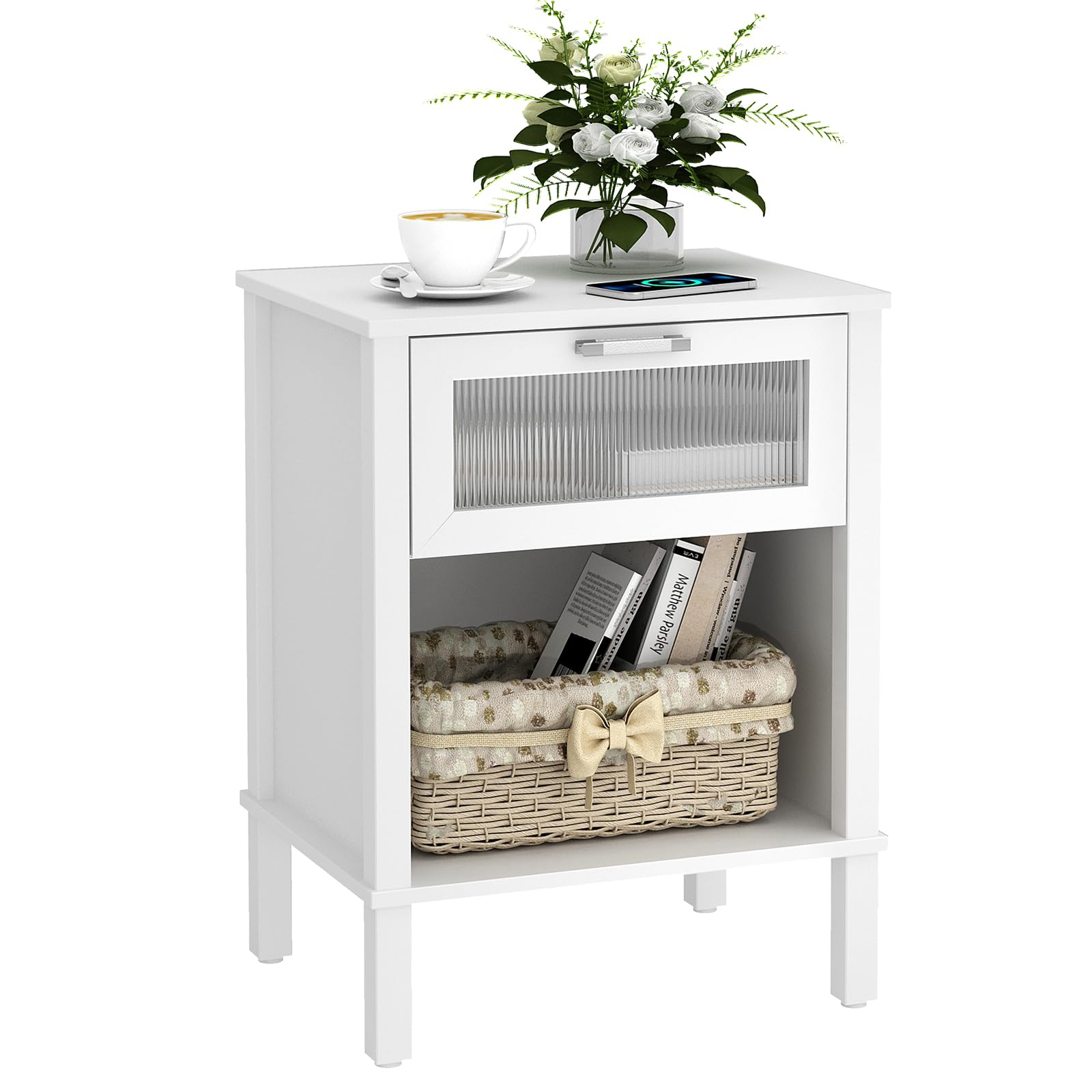 Amazon.com: YAUKOMEL Small White Nightstand, End Table with Drawer, Bed ...