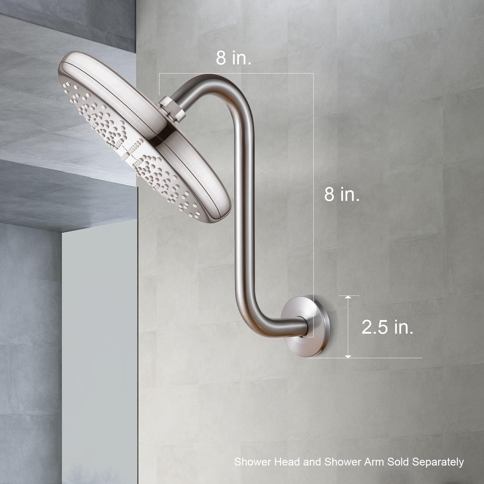 Snapklik.com : OFFO Shower Head Extension Arm 8 Inch, Brushed Nickel S ...