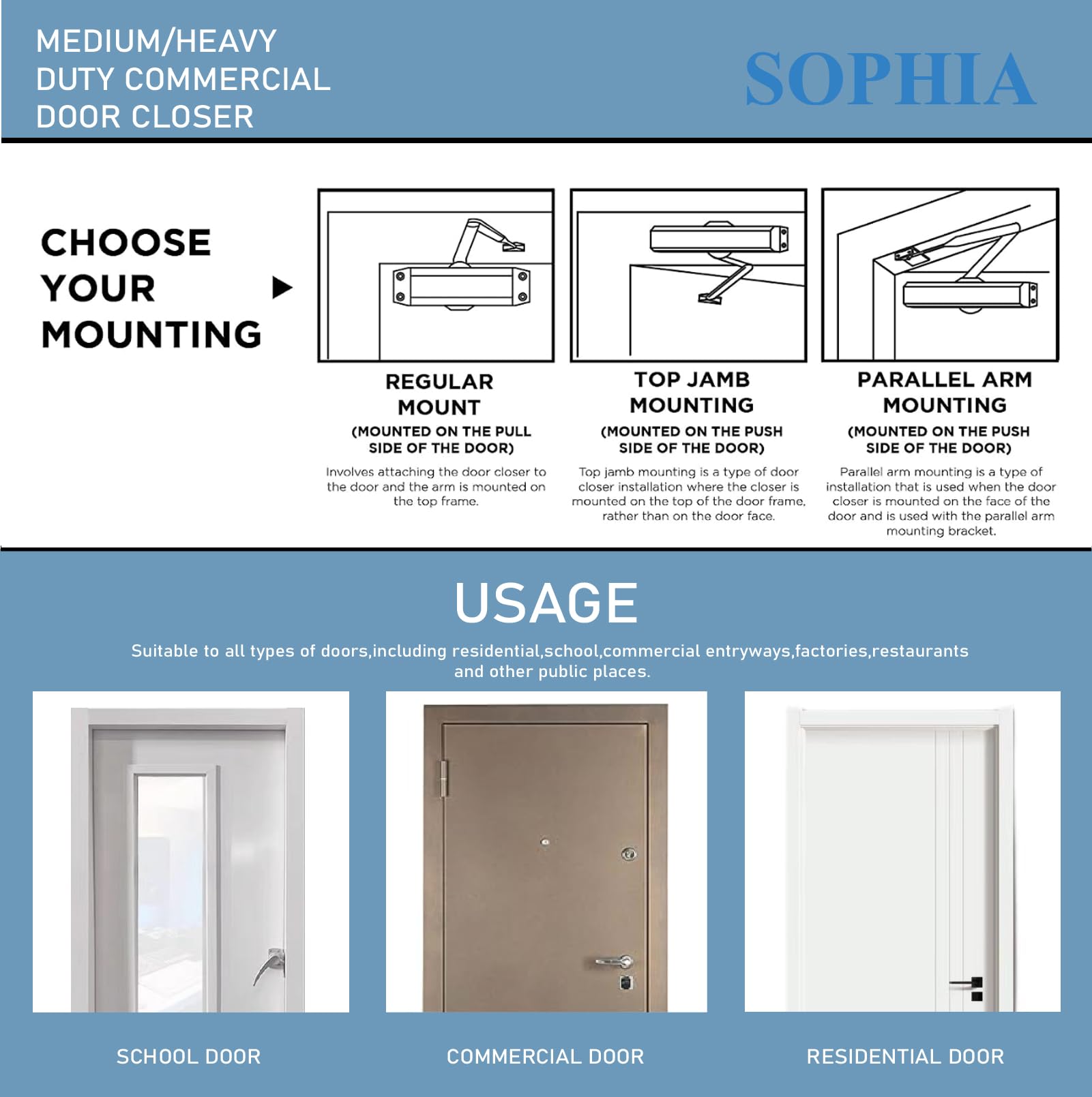 Snapklik.com : SOPHIA Door Closer Commercial Grade 1, Automatic Door ...