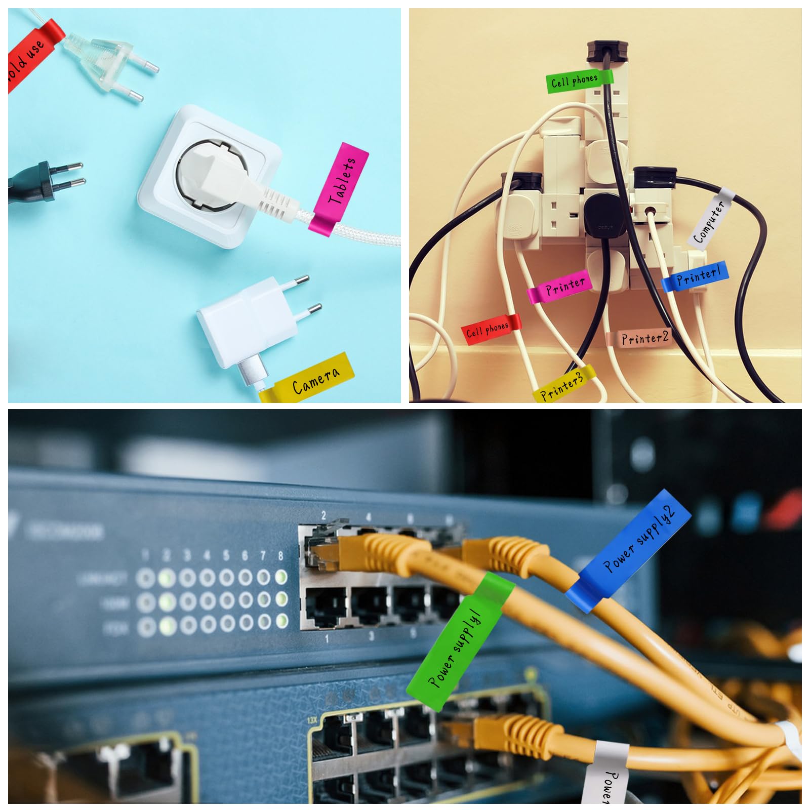 Snapklik.com : 300 Waterproof Cable Tags, 10 Colors Wire Management ...