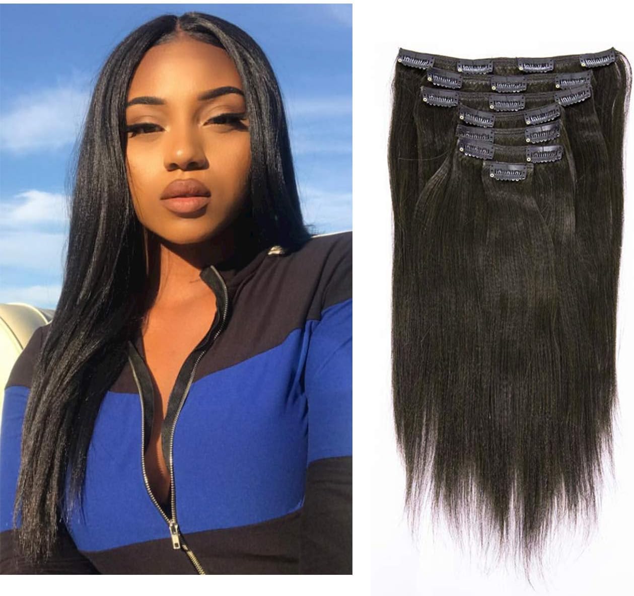 Anrosa Yaki Hair Clip in Yaki Hair Extensions Clip in Human Hair Yaki ...