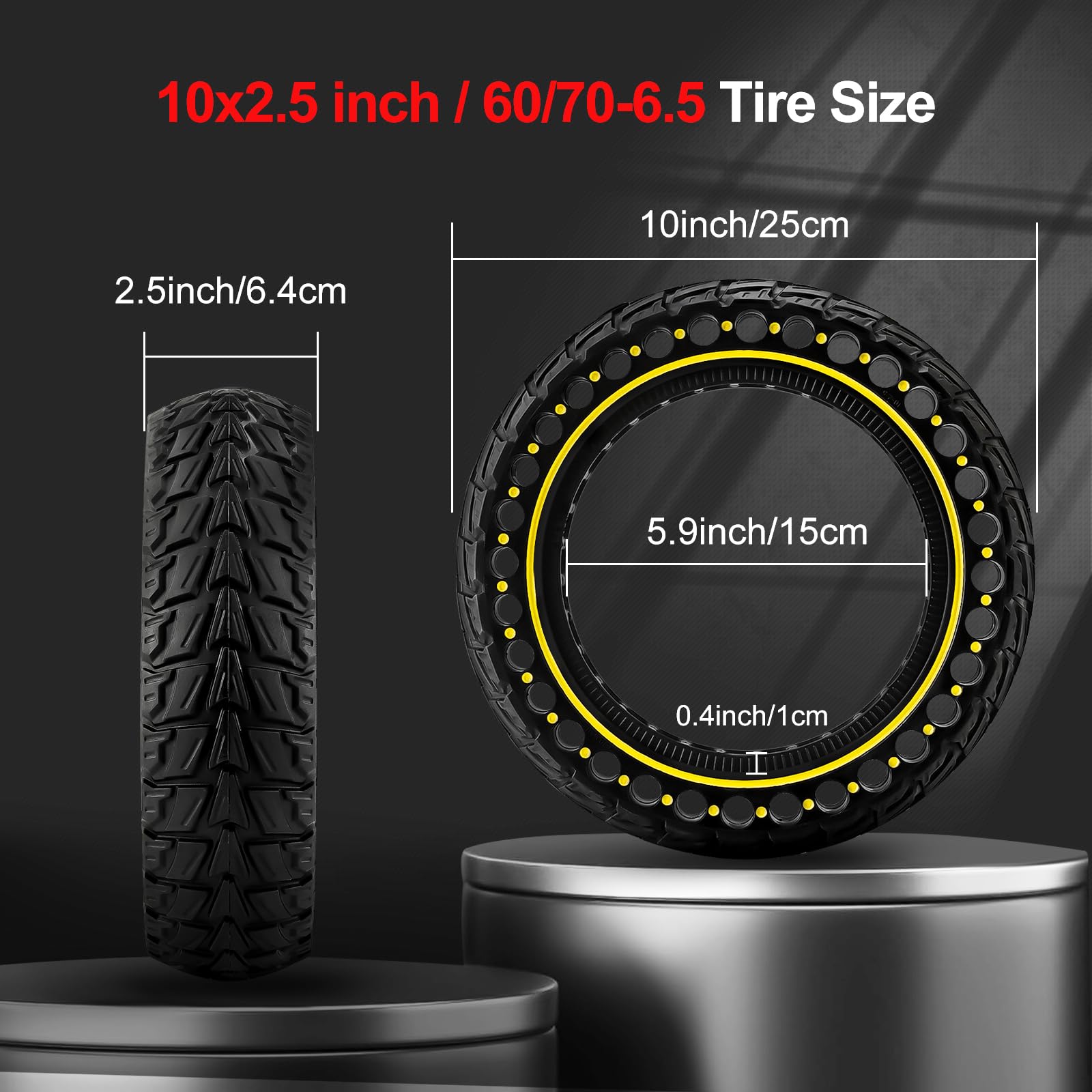 Snapklik.com : 2PCS 60/70-6.5 Scooter Tire, 10x25 Inch Tire Solid For ...