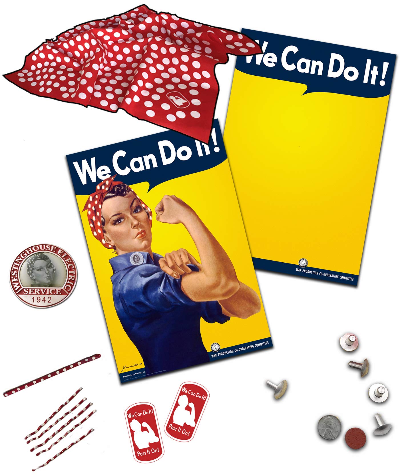 Amazon.com: 7 Item DIY Rosie the Riveter Costume — Bandana, Pin, Poster ...