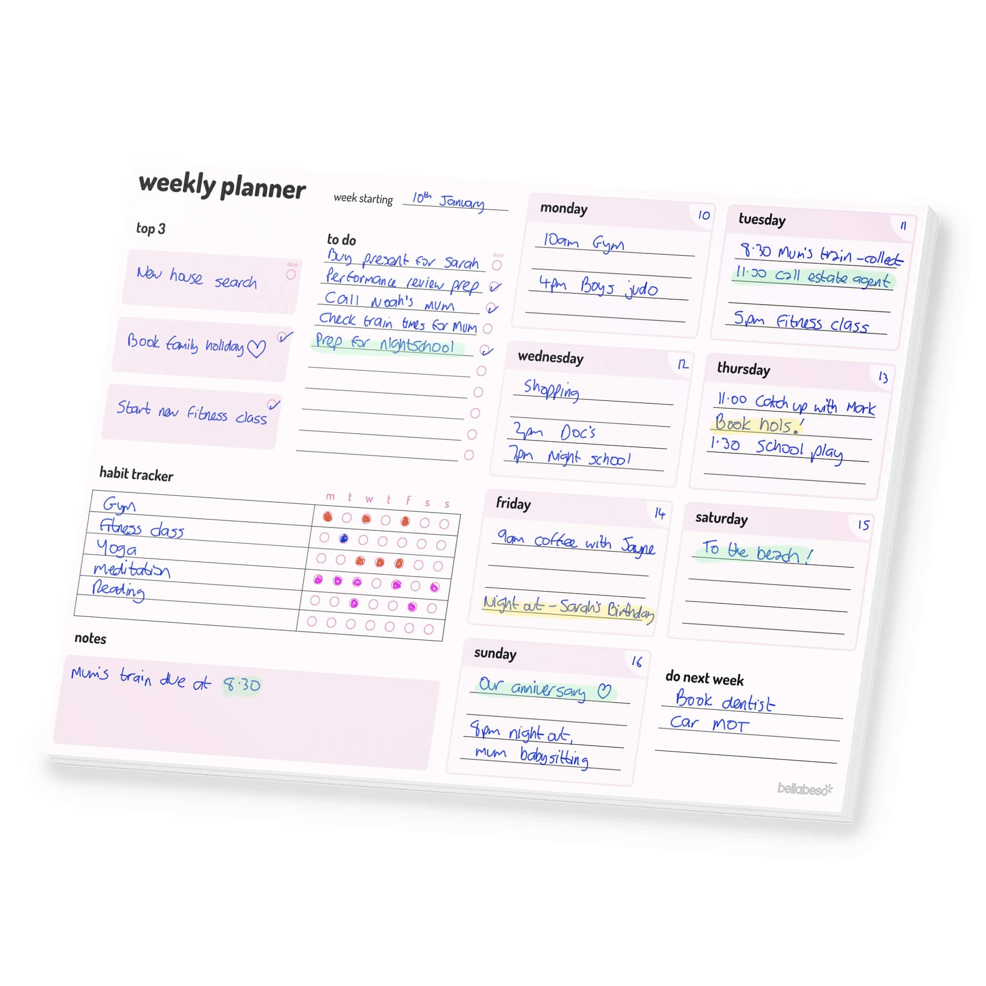 Buy NotedWeekly Planner Pad with daily planning sections - A4 52 sheets ...
