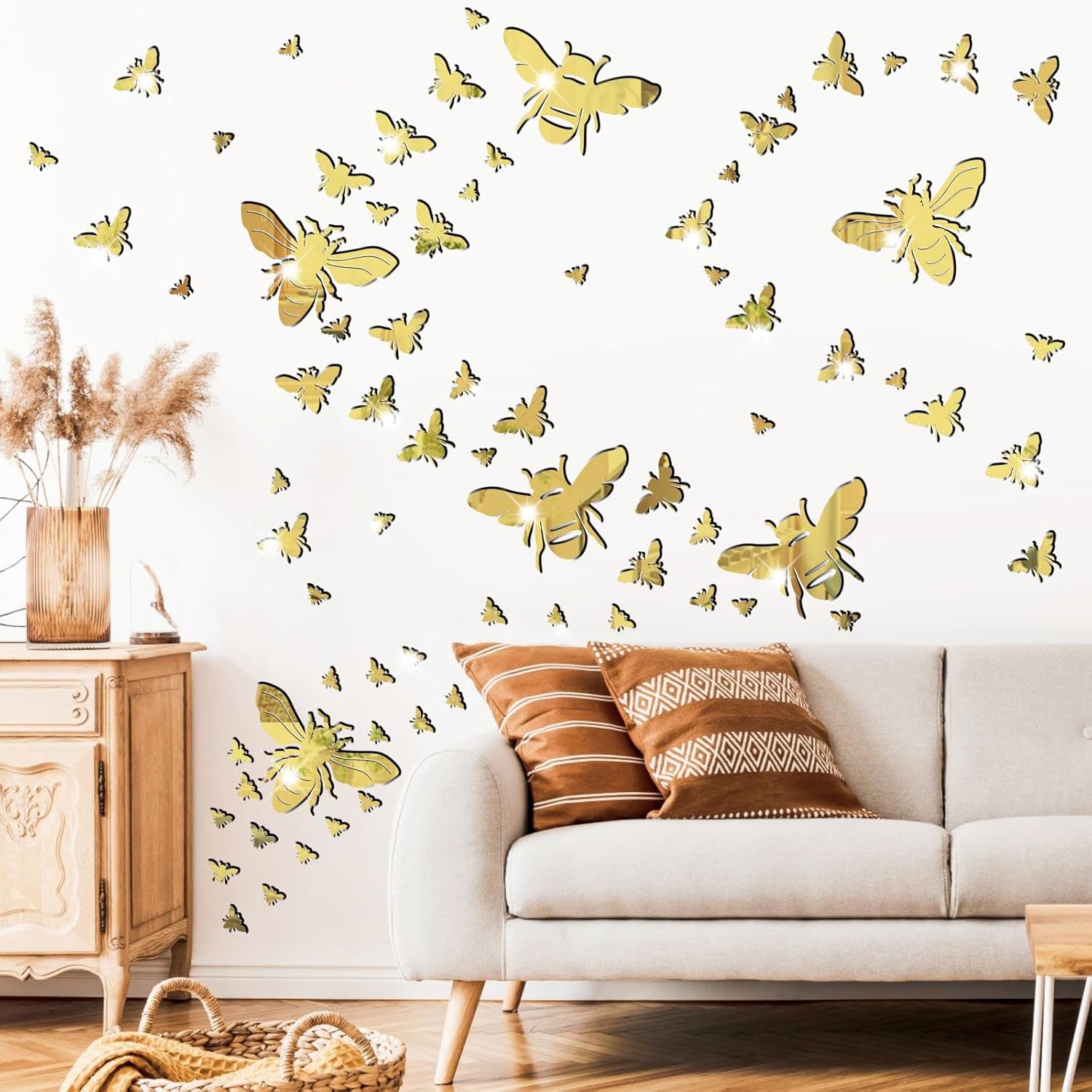 Amazon.com: Acrylic Mirror Wall Sticker Bee Wall Decals Honeycomb ...