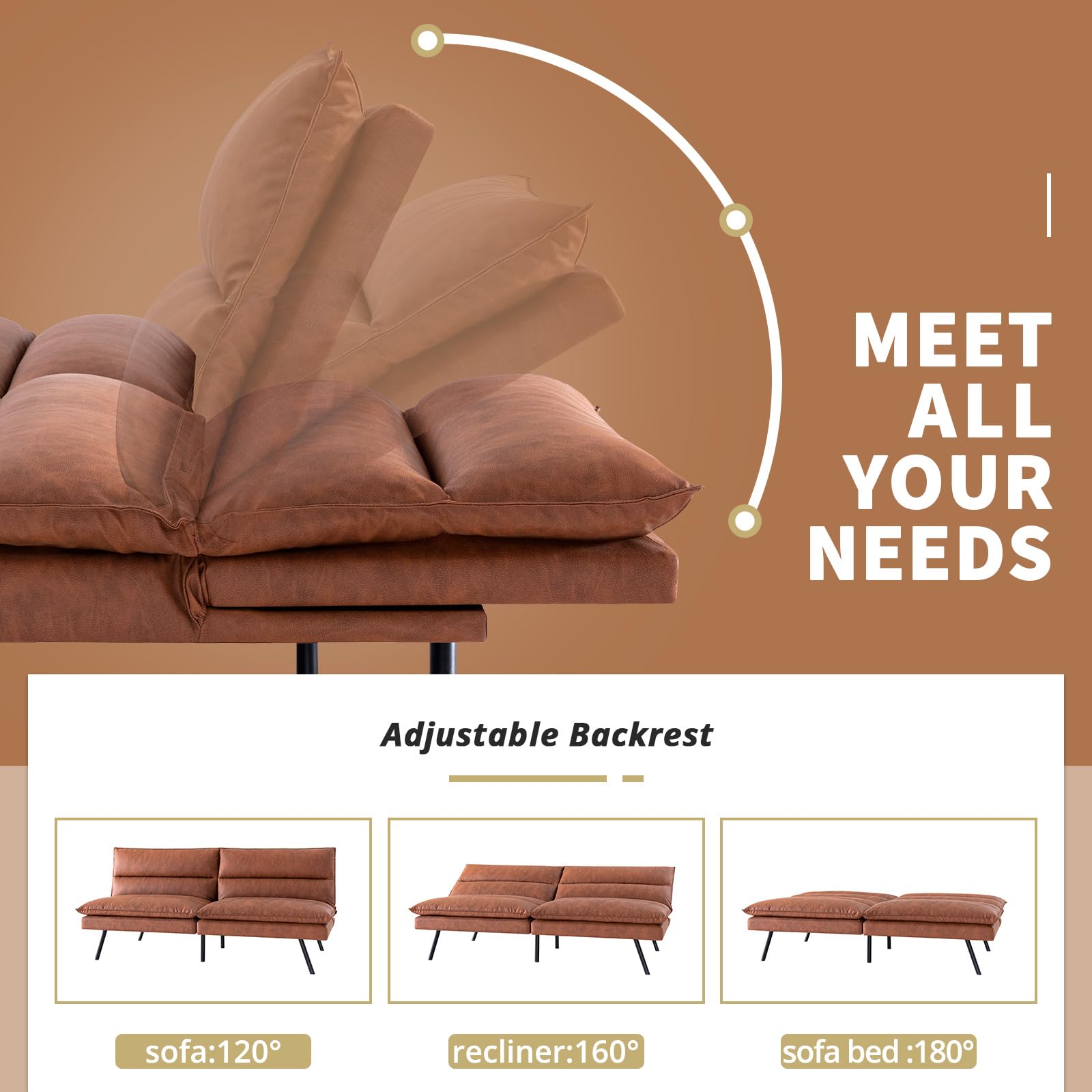 Snapklik.com : Futon Sofa Bed, Modern Convertible Armless Sleeper Couch ...