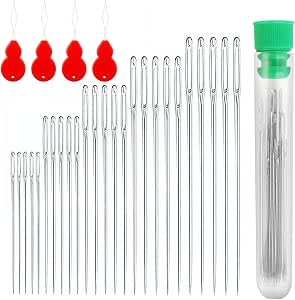 25 Pcs Sewing Needle Set with 4 Threaders - Stainless Steel Large-Eye ...