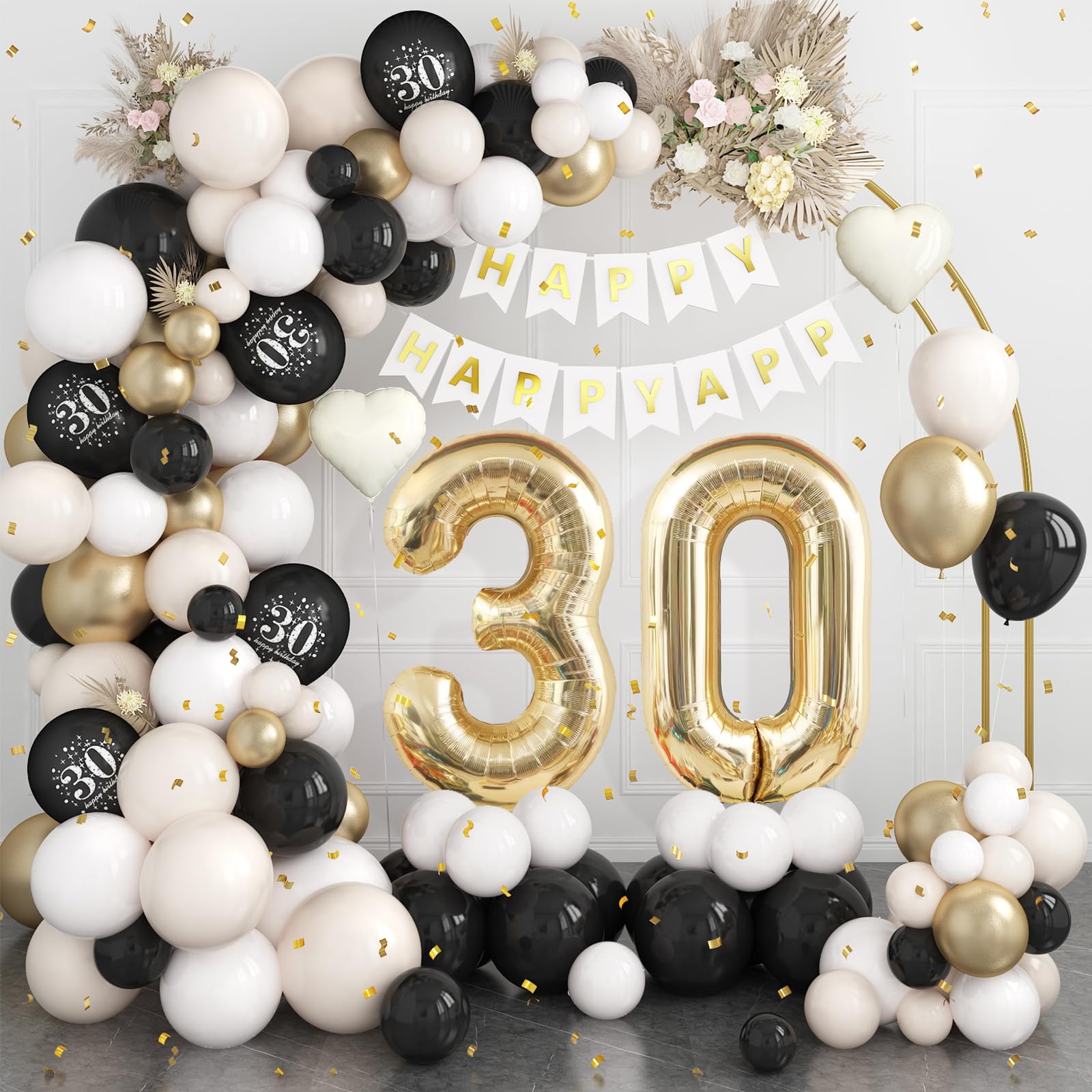 Amazon.com: 30th Birthday Decorations Black Gold Sand White,30th ...