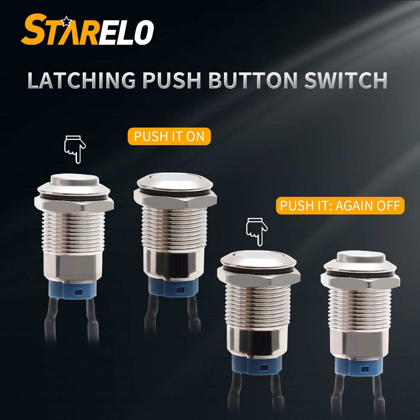 Snapklik.com : STARELO 5pcs 12mm Latching Push Button Switch Silver Shell