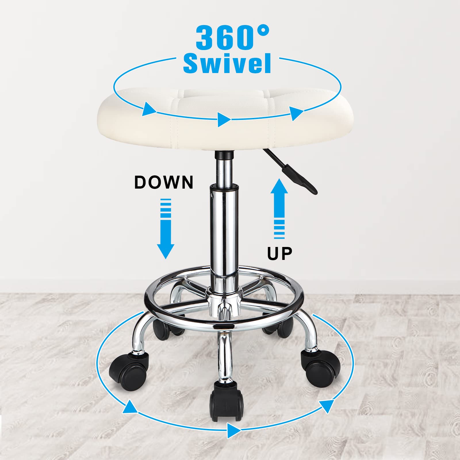 FNZIR Square Rolling Stool with Wheels Height Adjustable Swivel Stools ...