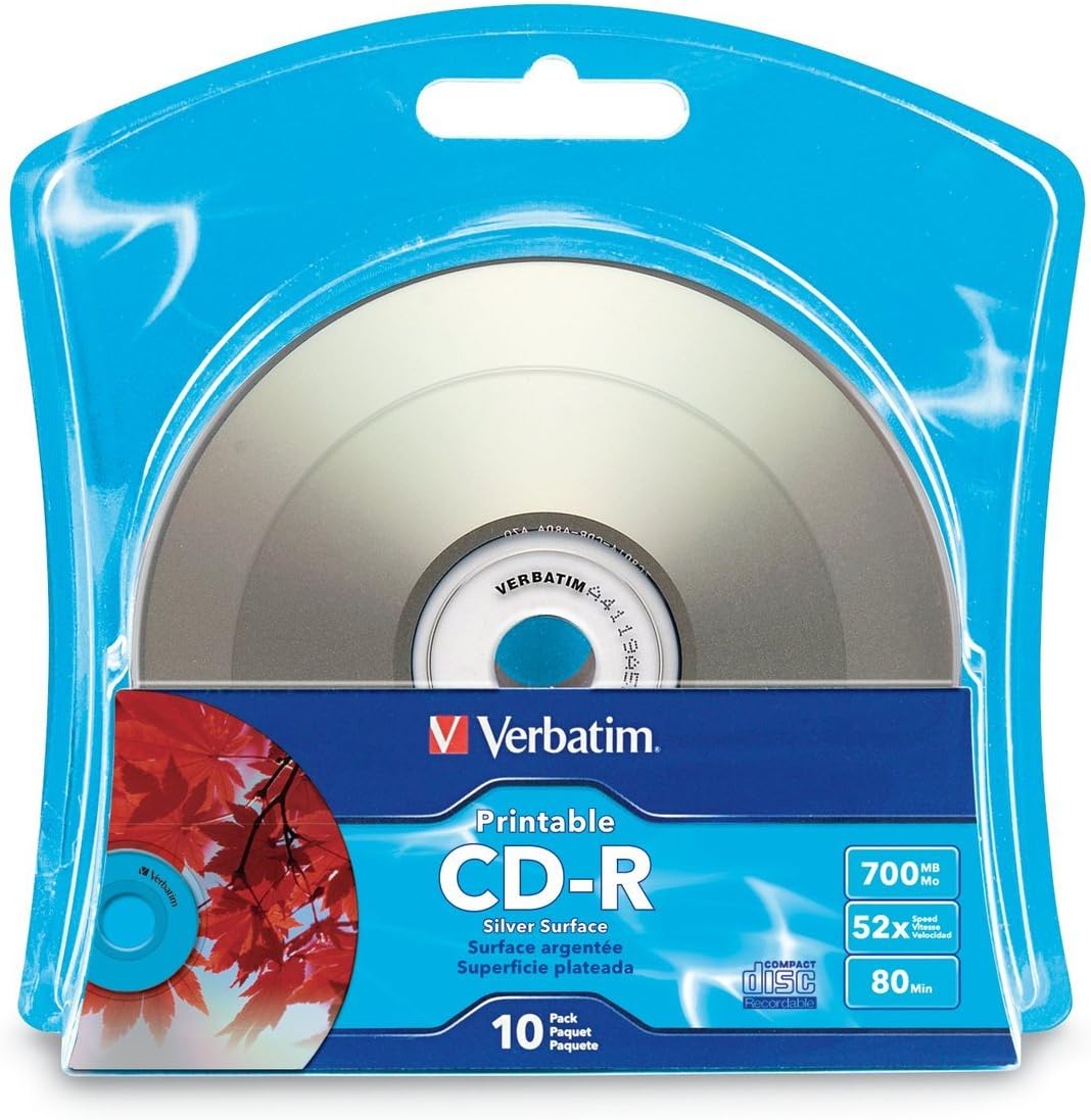 Amazon.com: Verbatim CD-R 700MB 52X Silver Inkjet Printable with Branded Hub - 10pk Blister ...