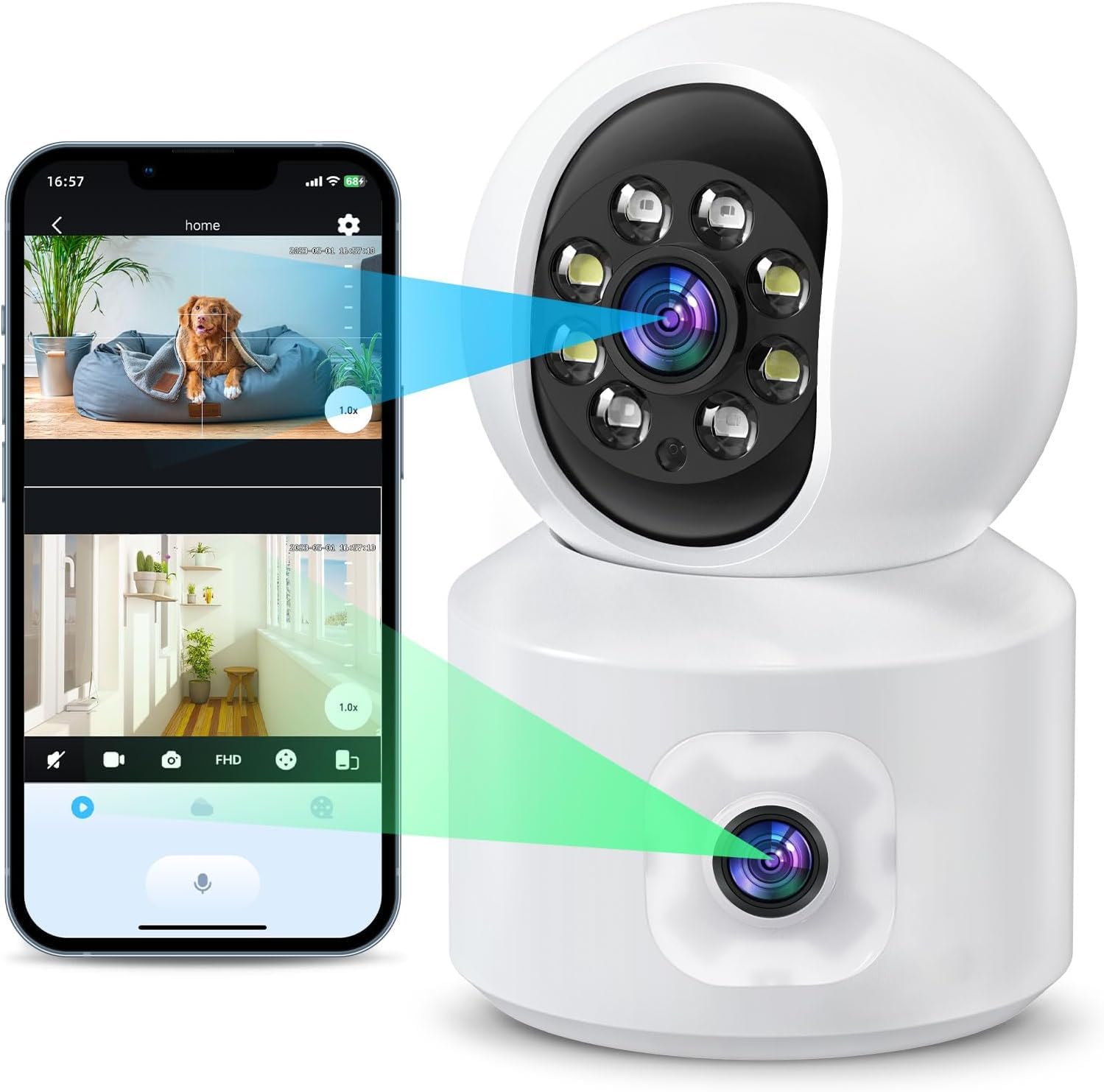YueME Dual Lens Security Camera - 2.5K HD Outdoor Indoor 4MP WiFi ...