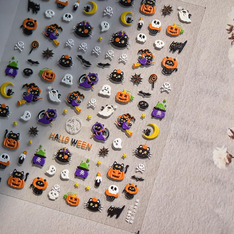 Amazon.com: Halloween 5D Embossed Nail Art Stickers Decals Cute Pumpkin ...