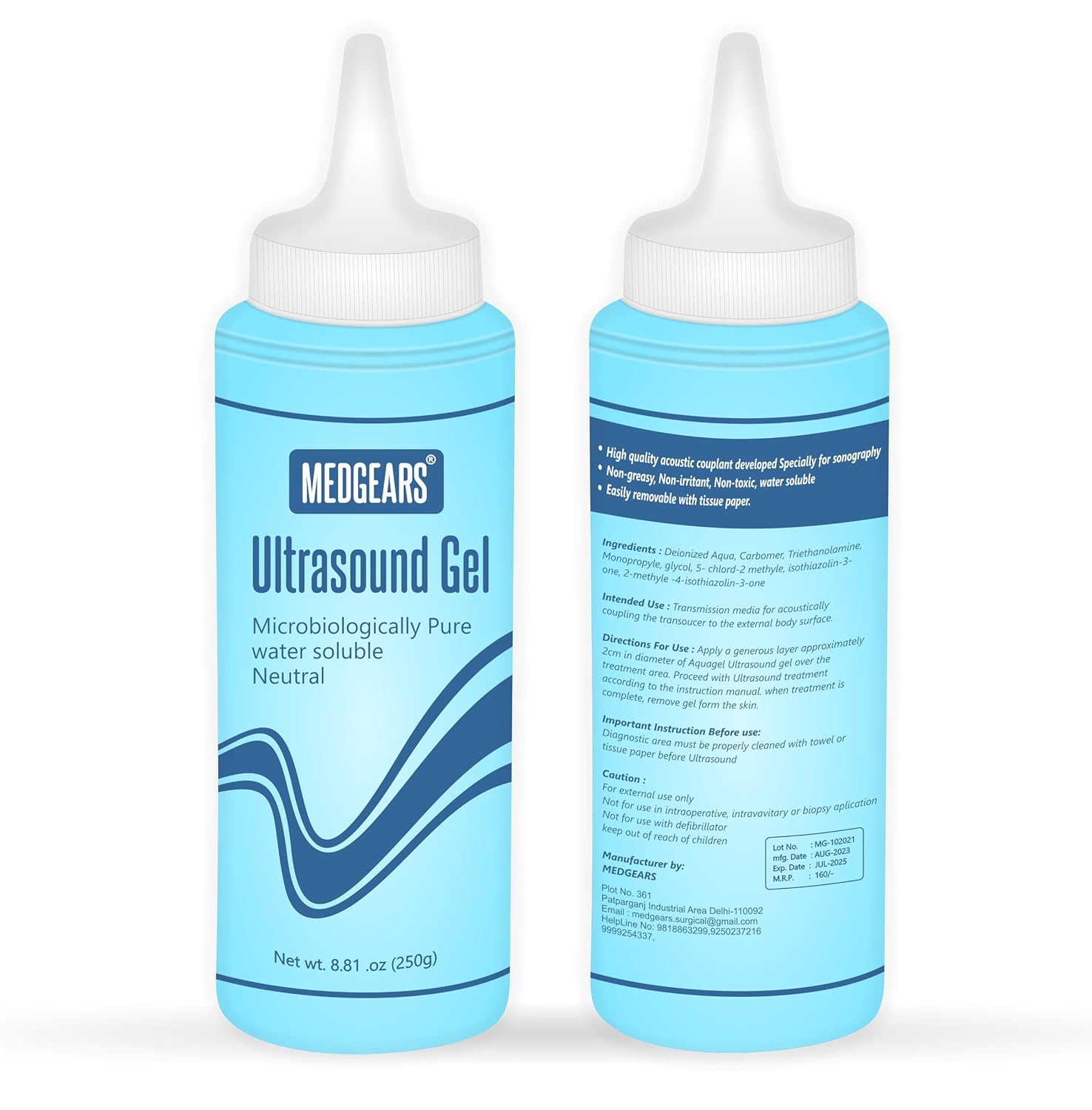 MEDGEARS Microbiologically Pure Water Ultrasound Gel - Pack of 2 ...