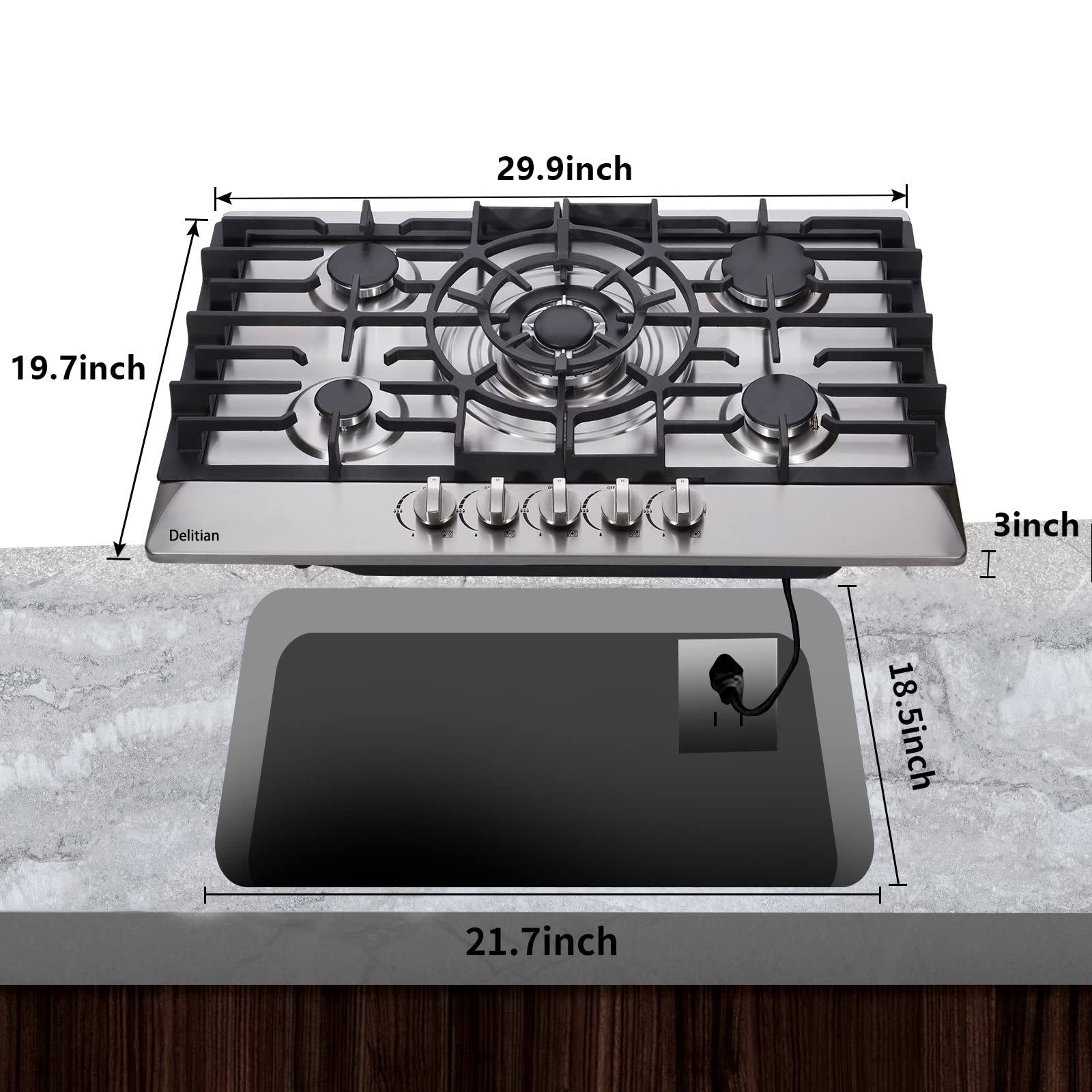 Snapklik.com : DT5708 30 Inch 5 Burner Stainless Steel Gas Cooktop ...