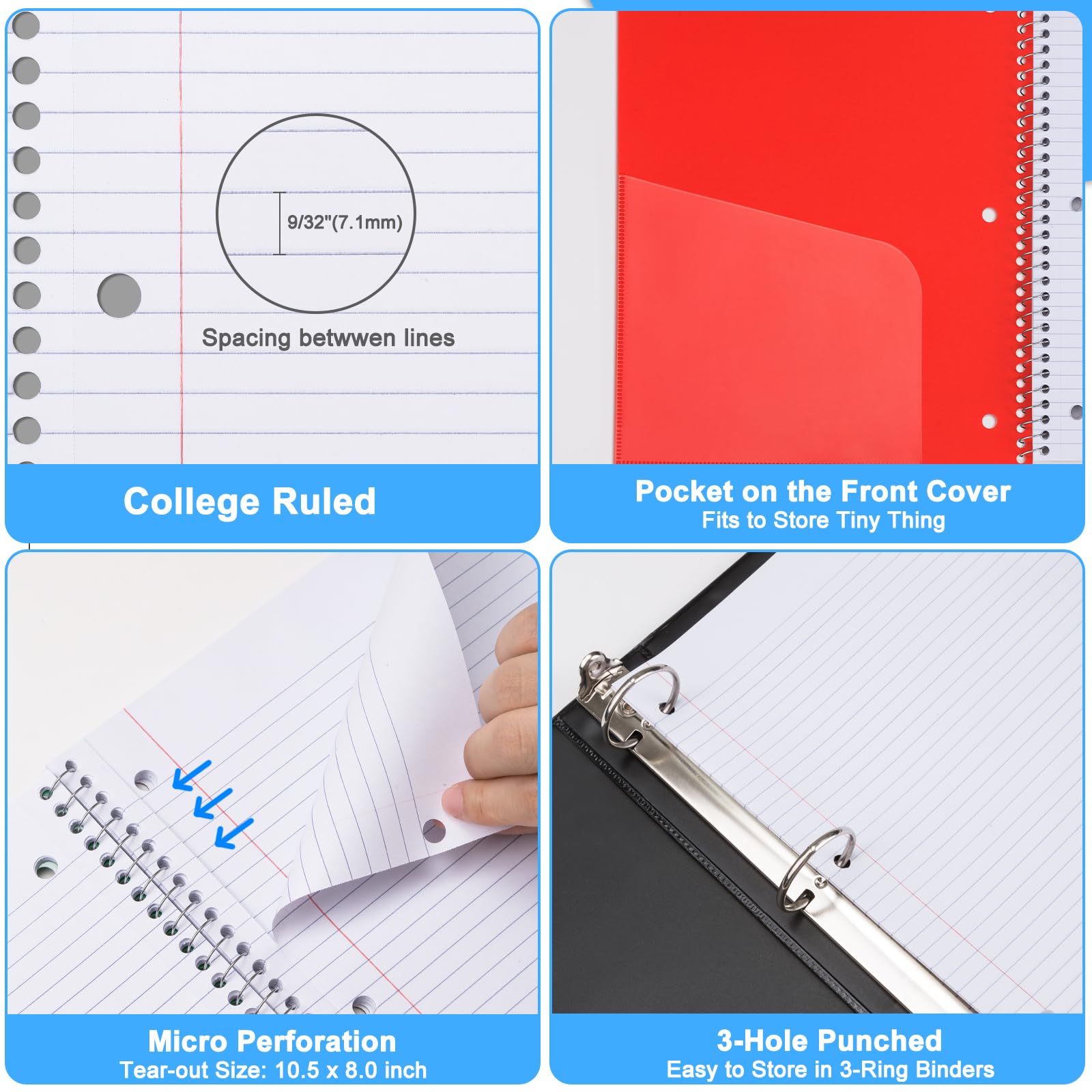 Snapklik.com : Spiral Notebooks 12 Pack, 1 Subject, 8.5" X 10.5 ...