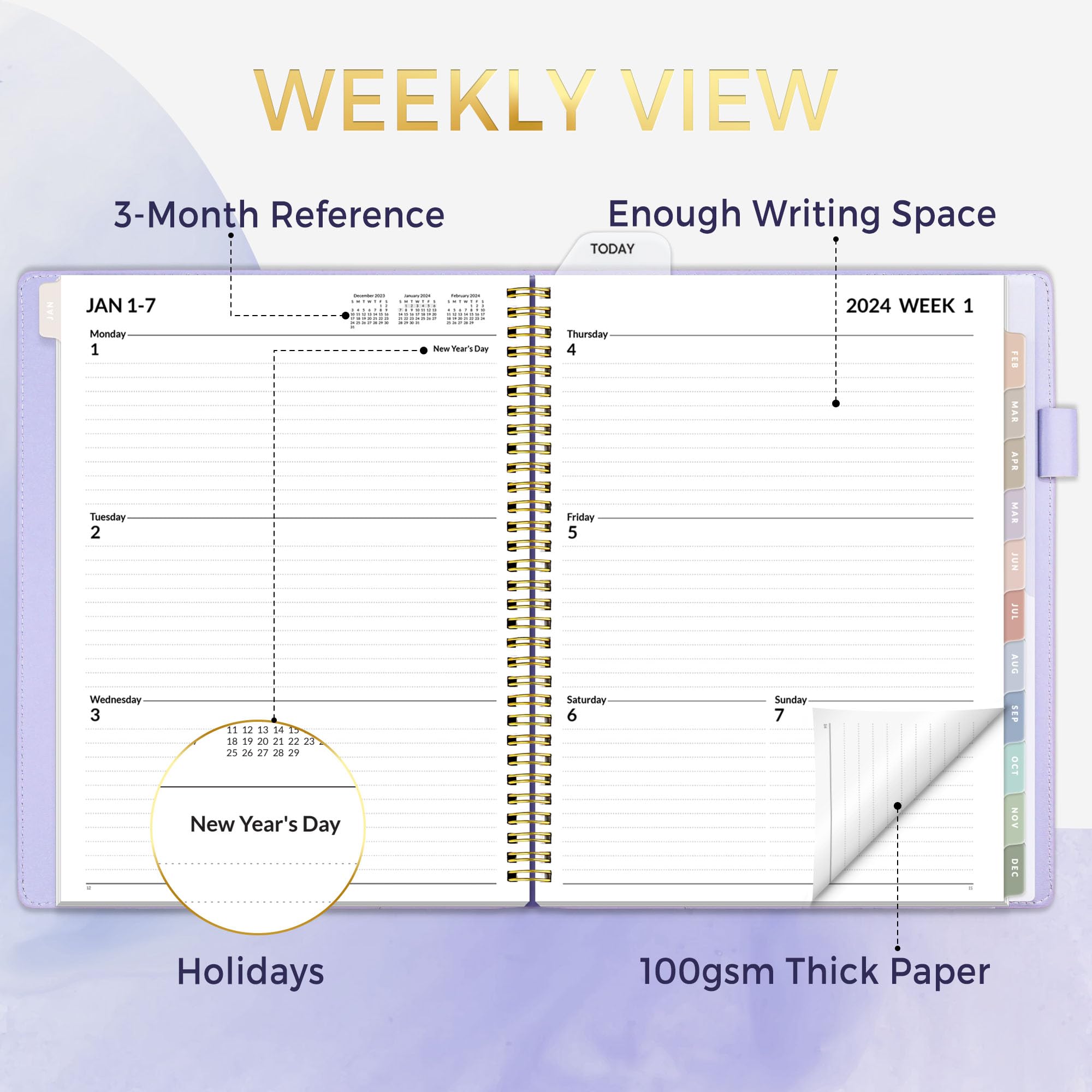 Snapklik.com : SUNEE 2024 Weekly & Monthly Planner 9.2x11.2- 12 Month