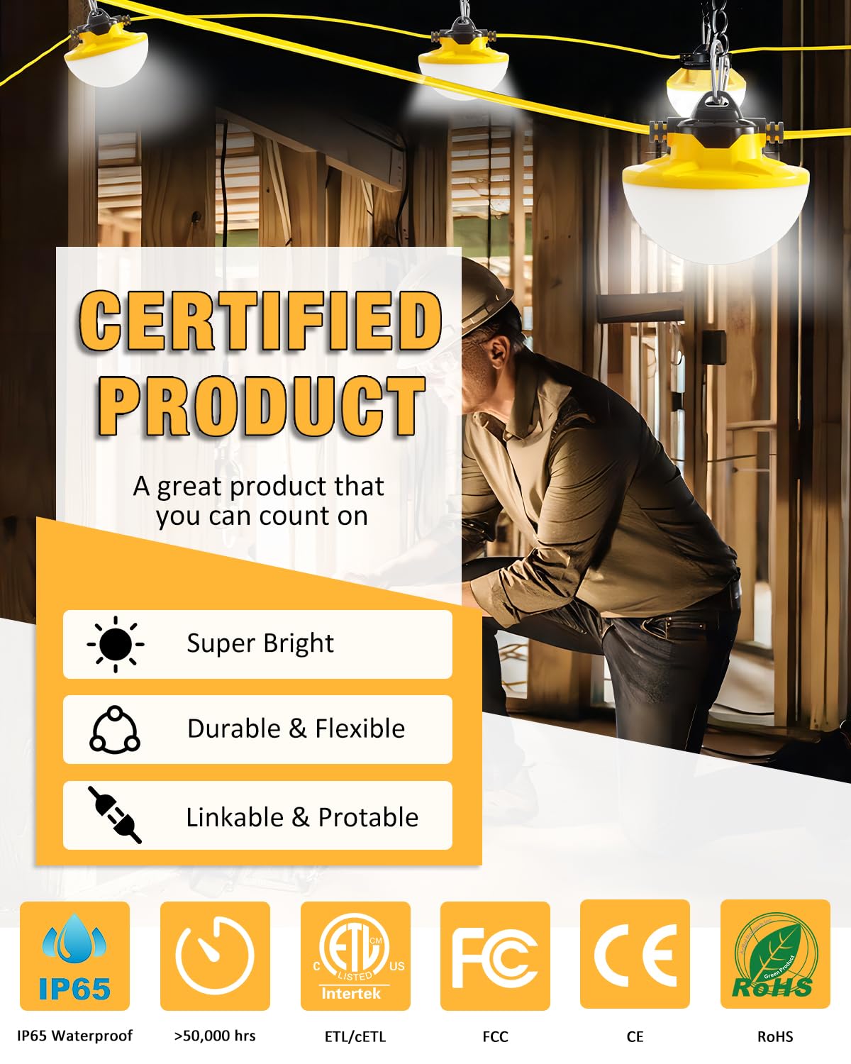 Snapklik.com : 50FT Construction String Light 65W 8000Lm, 5000K ...