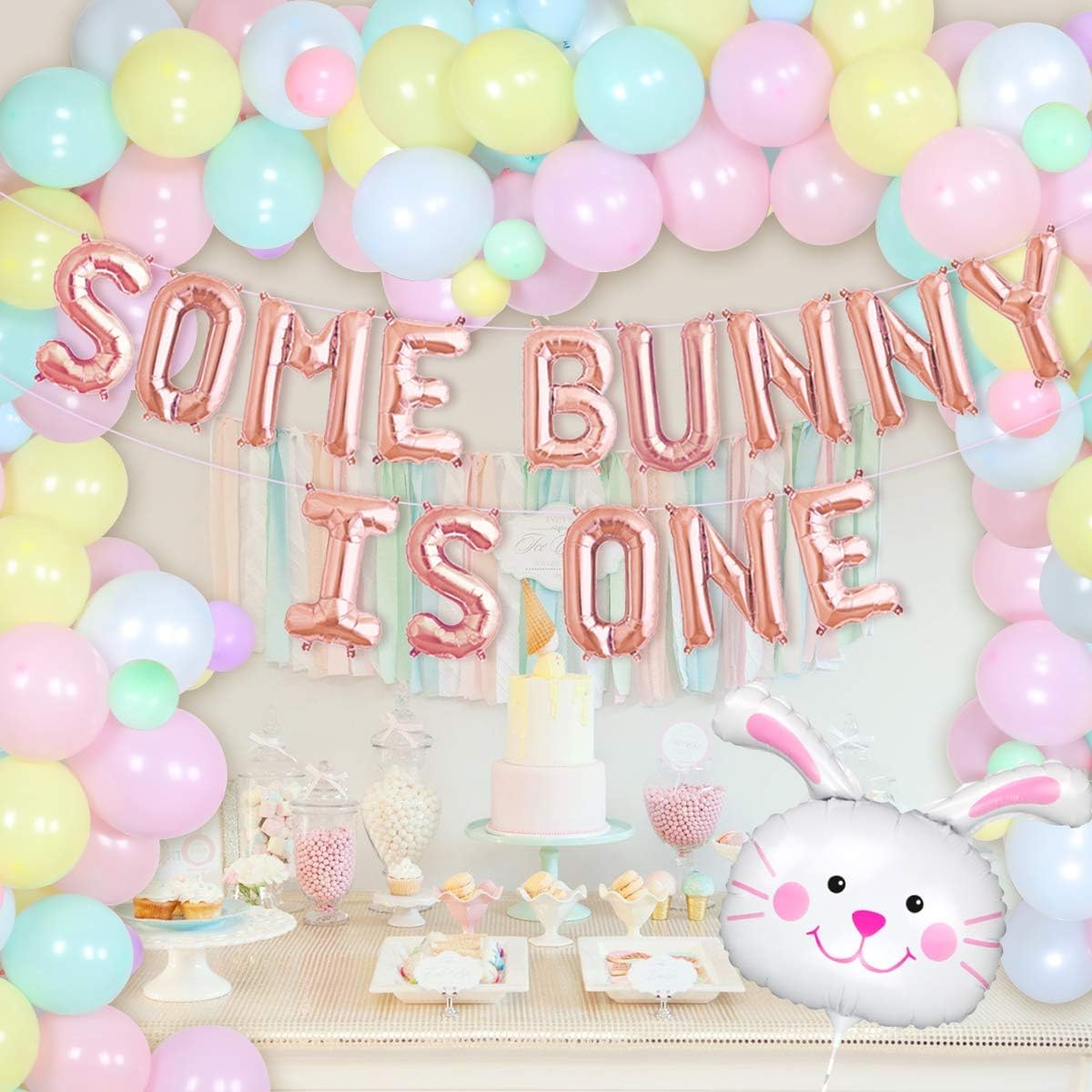 Amazon.com: Bunny 1st Birthday Decorations for Girls Some Bunny Is One ...