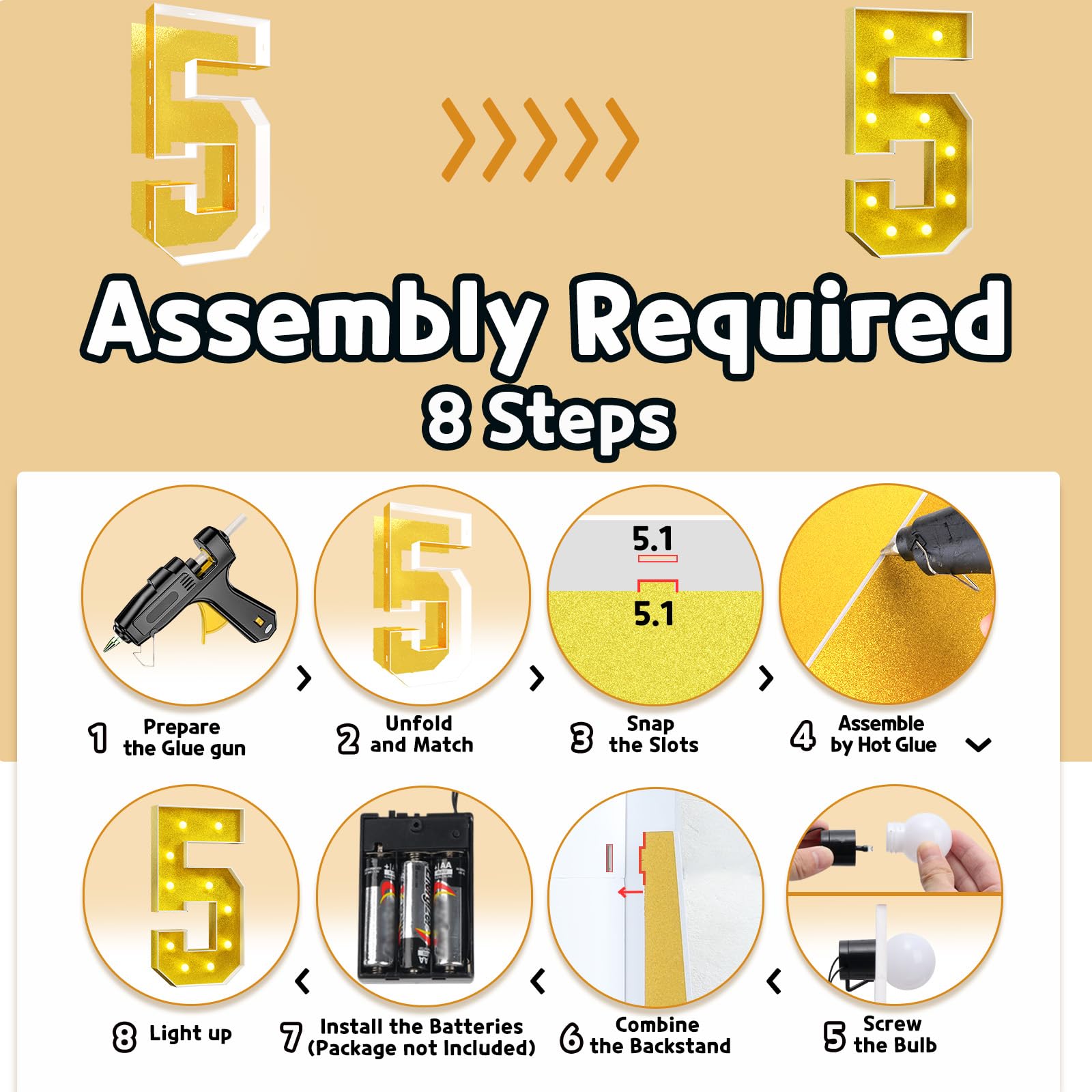 Snapklik.com : Imprsv 4FT Gold Marquee Numbers,DIY Marquee Light Up ...