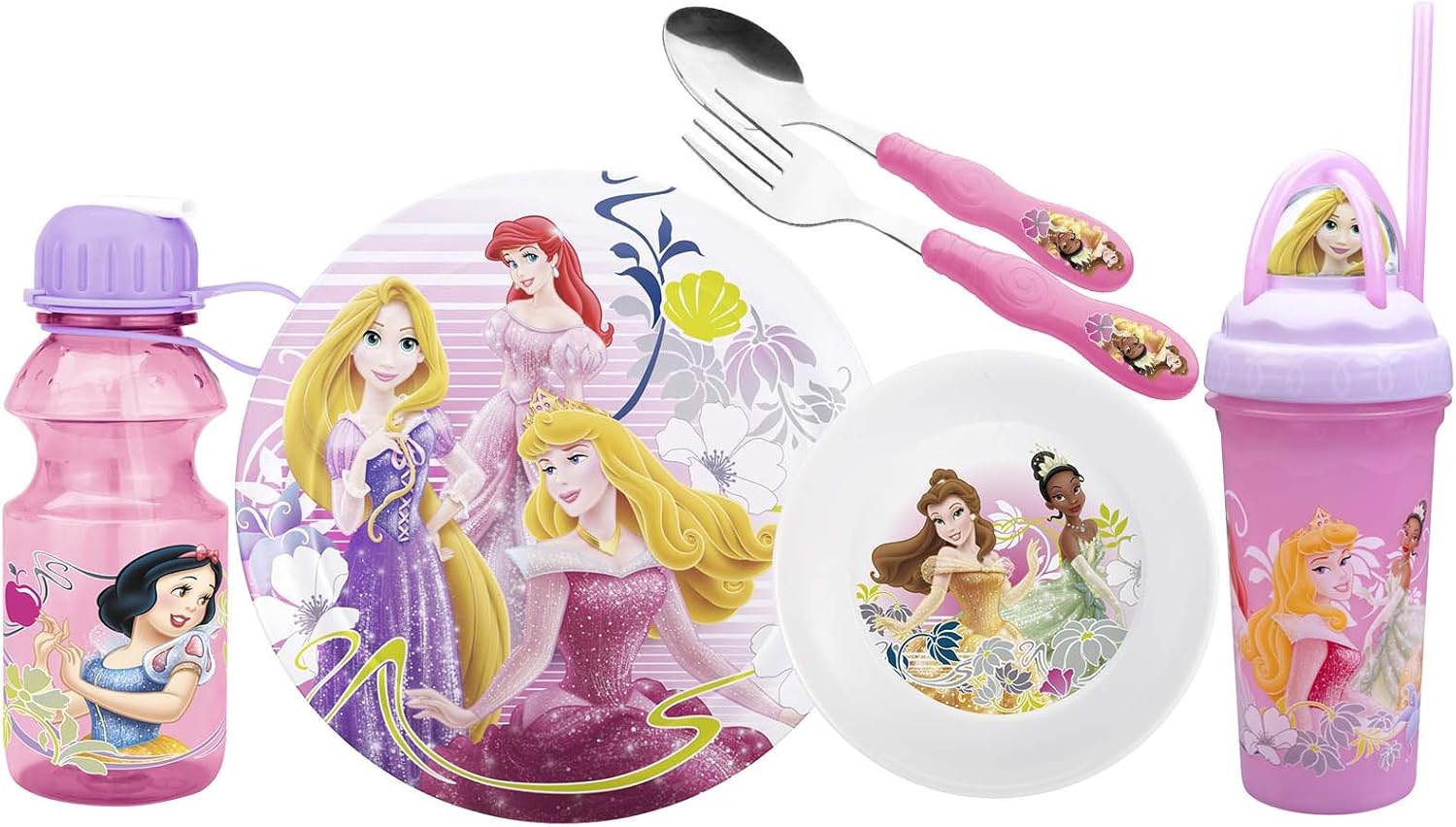 Amazon.com: Zak Designs Disney 6-Piece Kids Mealtime Set, Princess : Baby