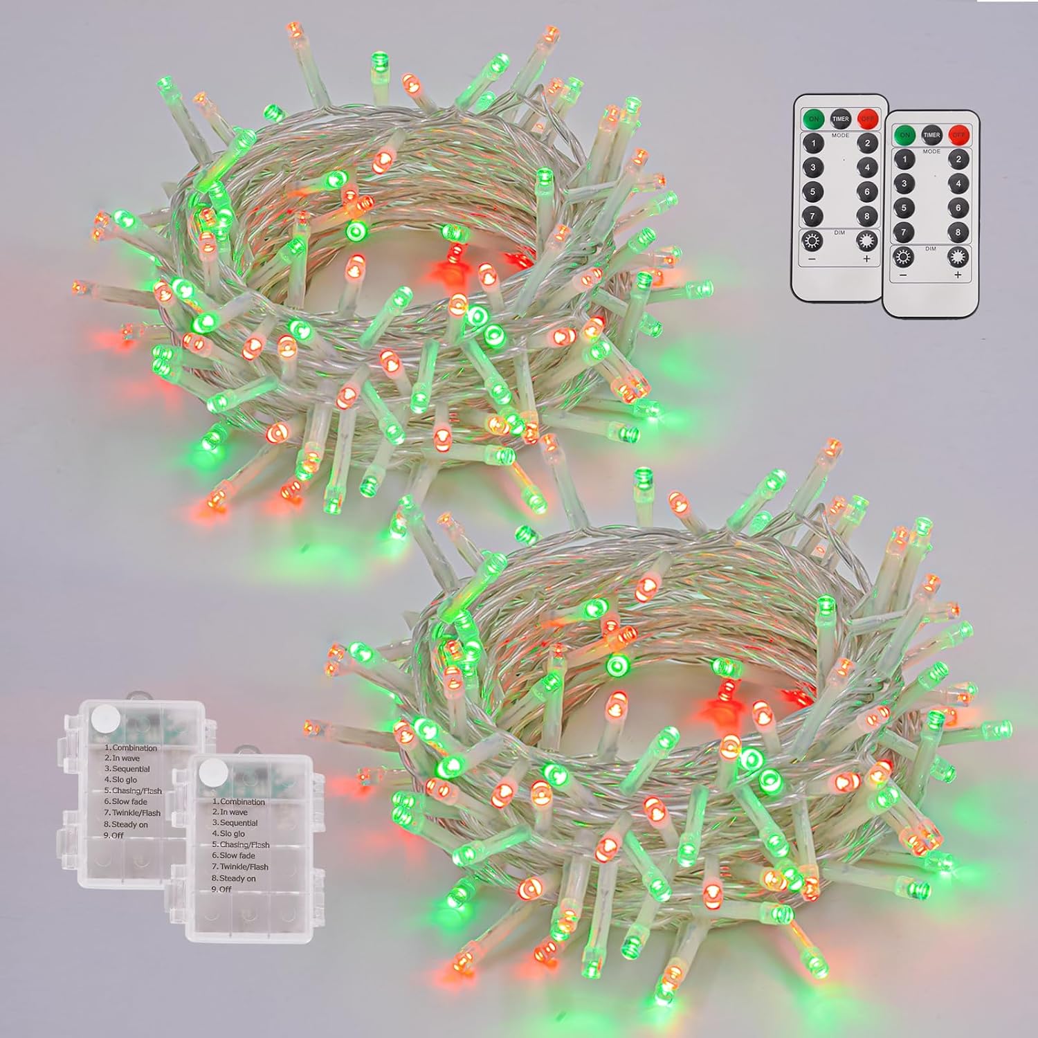 Amazon.com: YEGUO Christmas Lights Battery Operated, 2 Pack Each 33ft ...