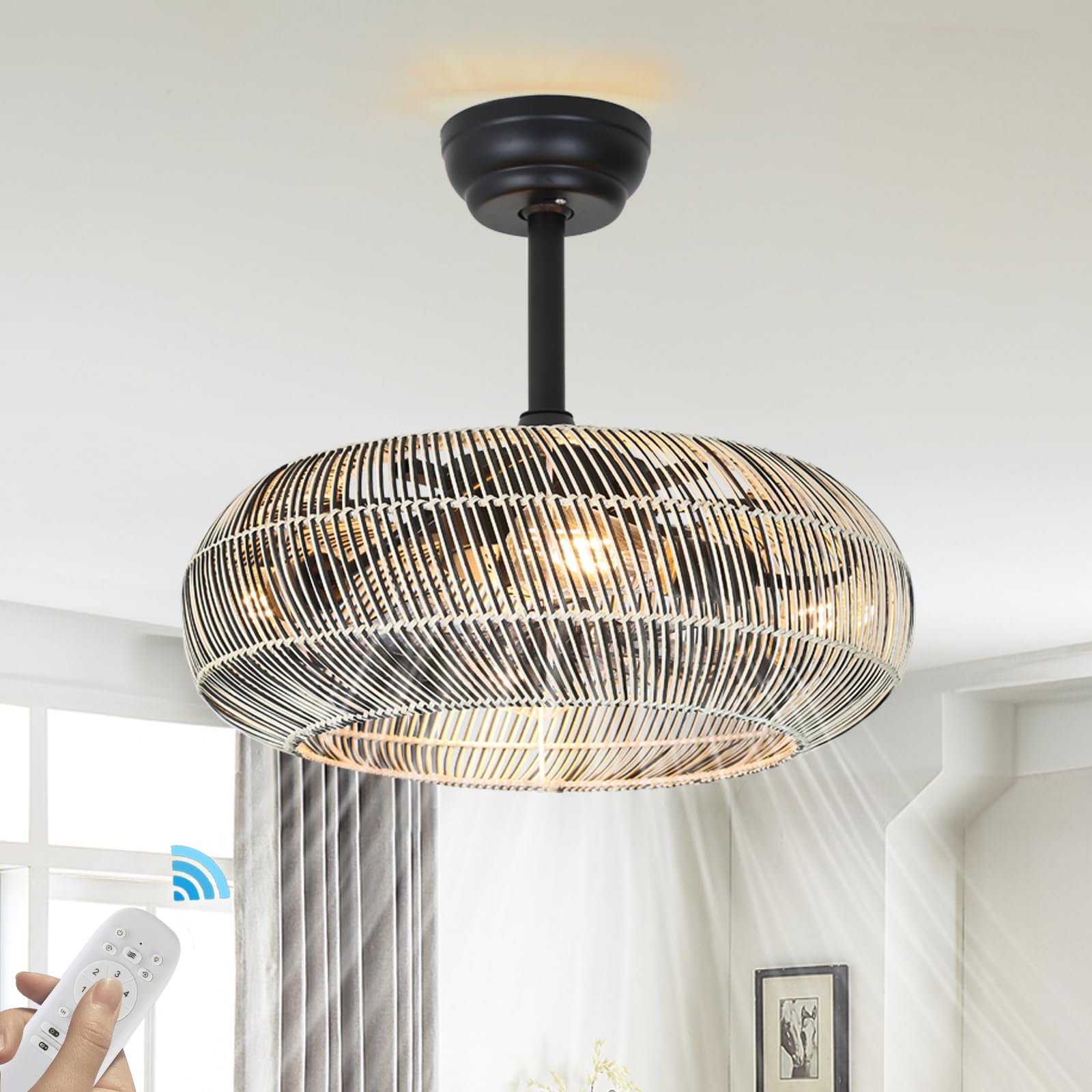 Amazon.com: KNUN 20 inch Boho Caged Ceiling Fan with Light and Remote ...