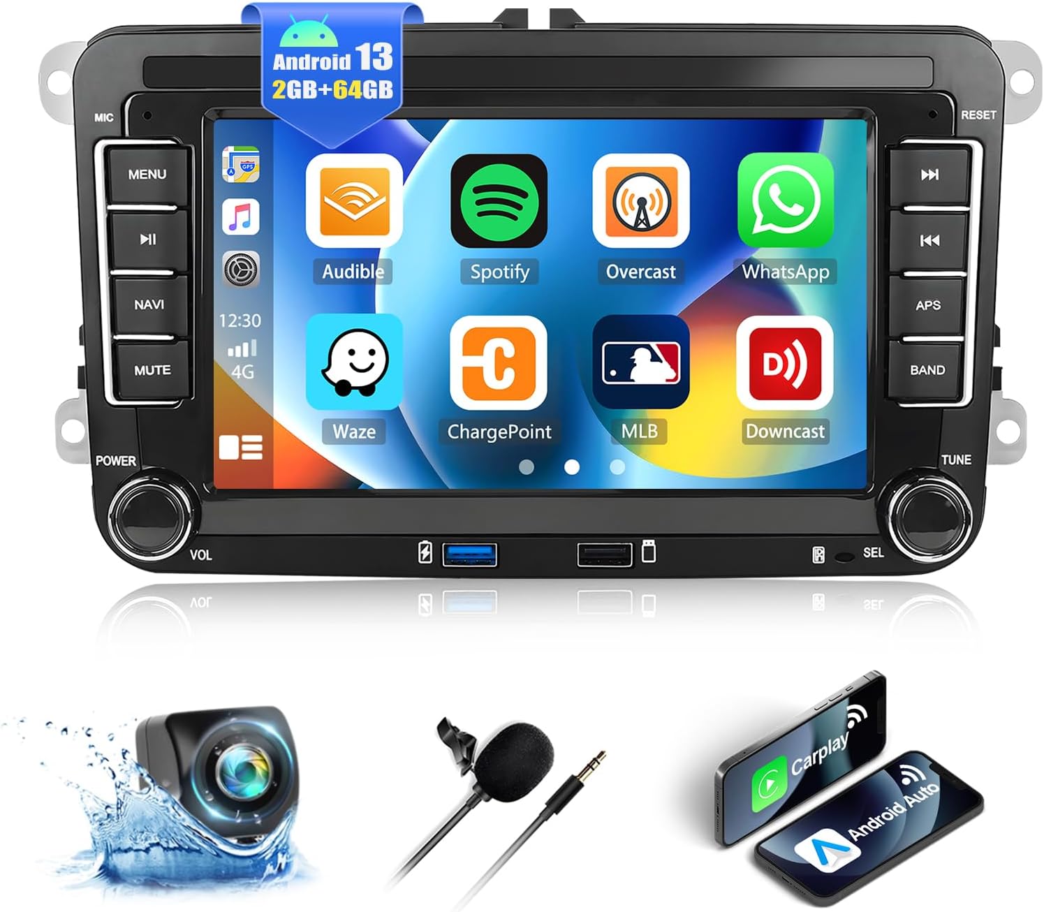 CAMECHO 2G+64G Android 13 Car Stereo for VW Polo Caddy Tiguan Transporter T5 Scirocco Golf Skoda ...