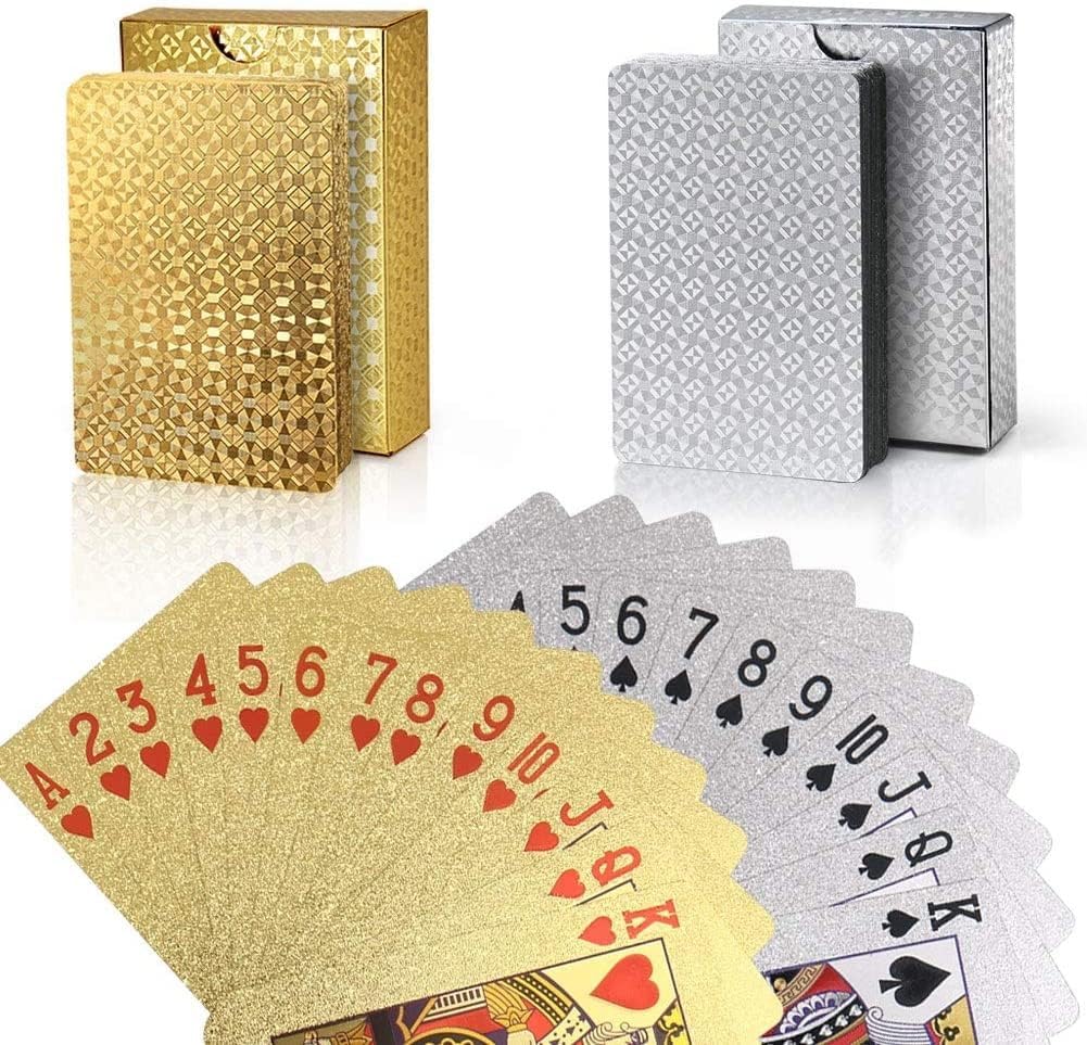 Amazon.com: jcoral 2 Pack Diamond Playing Cards Gold Silver Poker Cards ...