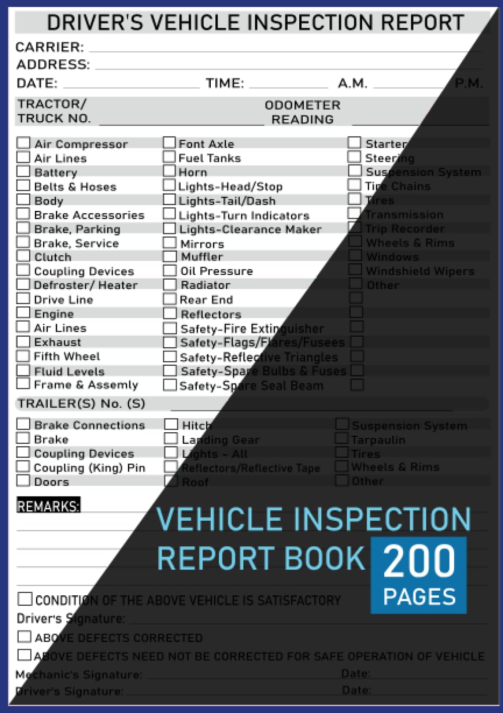 Detailed Driver Vehicle Inspection Report Pre and Post Trip: Vehicle's ...
