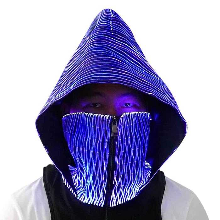 Buy Cyberpunk Rave LED Light Up Hood Cowl, 7 Colors Glowing Luminous ...