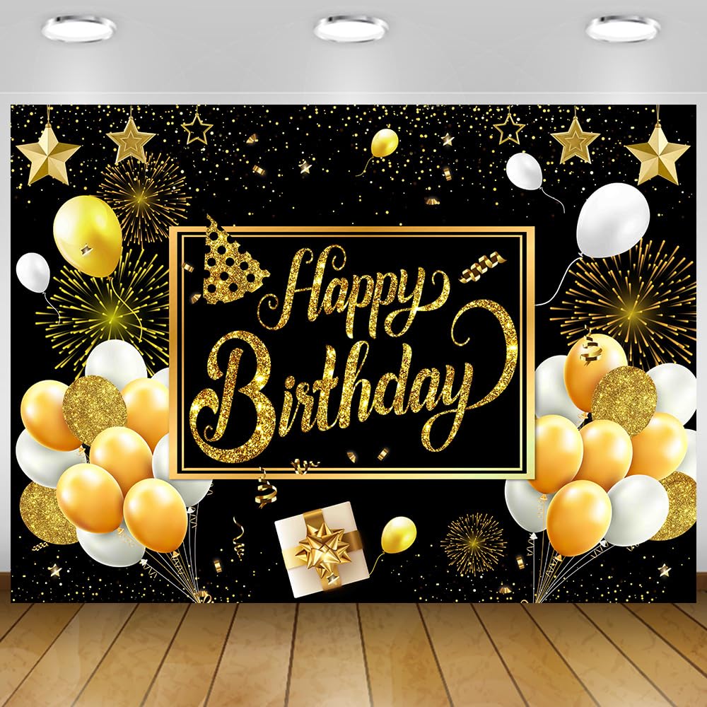 Amazon.com : Happy Birthday Backdrop for Men Glitter Balloons Fireworks ...