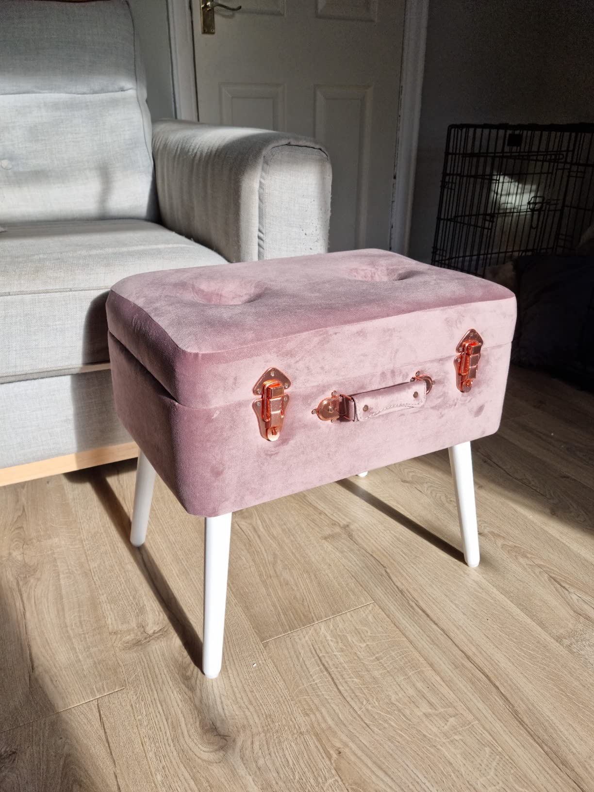 Beautify Pink Velvet Footstool Pouffe Storage Trunk Stool, Soft Touch ...
