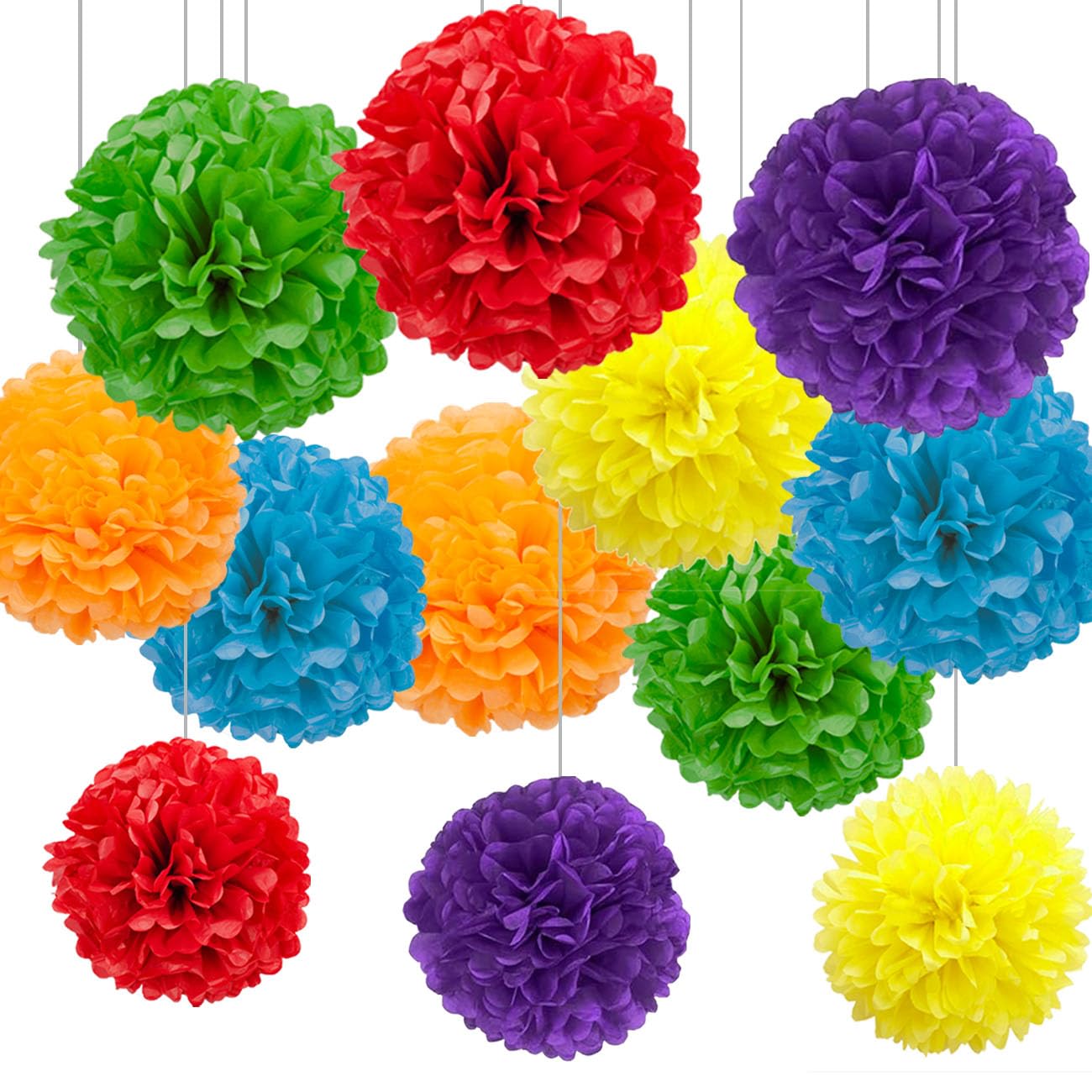 Amazon.com: Multicolor Paper Pom Poms,Rainbow Tissue Pom Poms Hanging ...