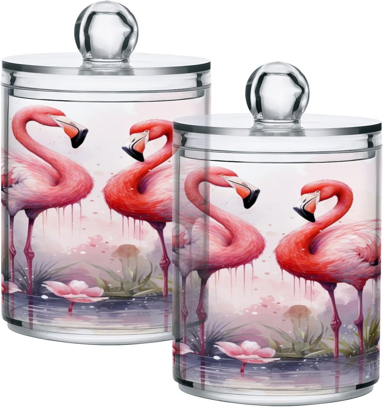 Amazon.com: Kigai Watercolor Flamingo 2PC Airtight Transparent Plastic ...