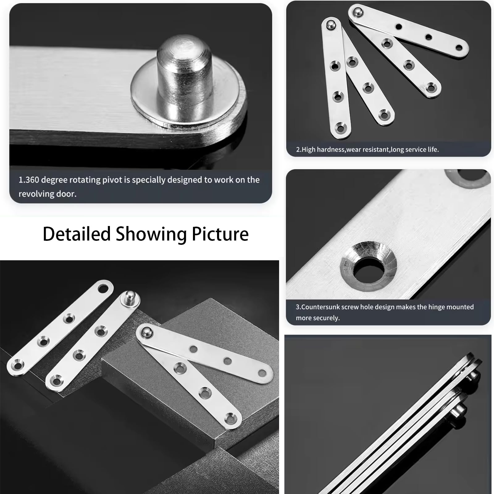 Leliafleury 4Pcs Eccentric Pivot Hinges 77.5 x 17.6mm Stainless Steel ...