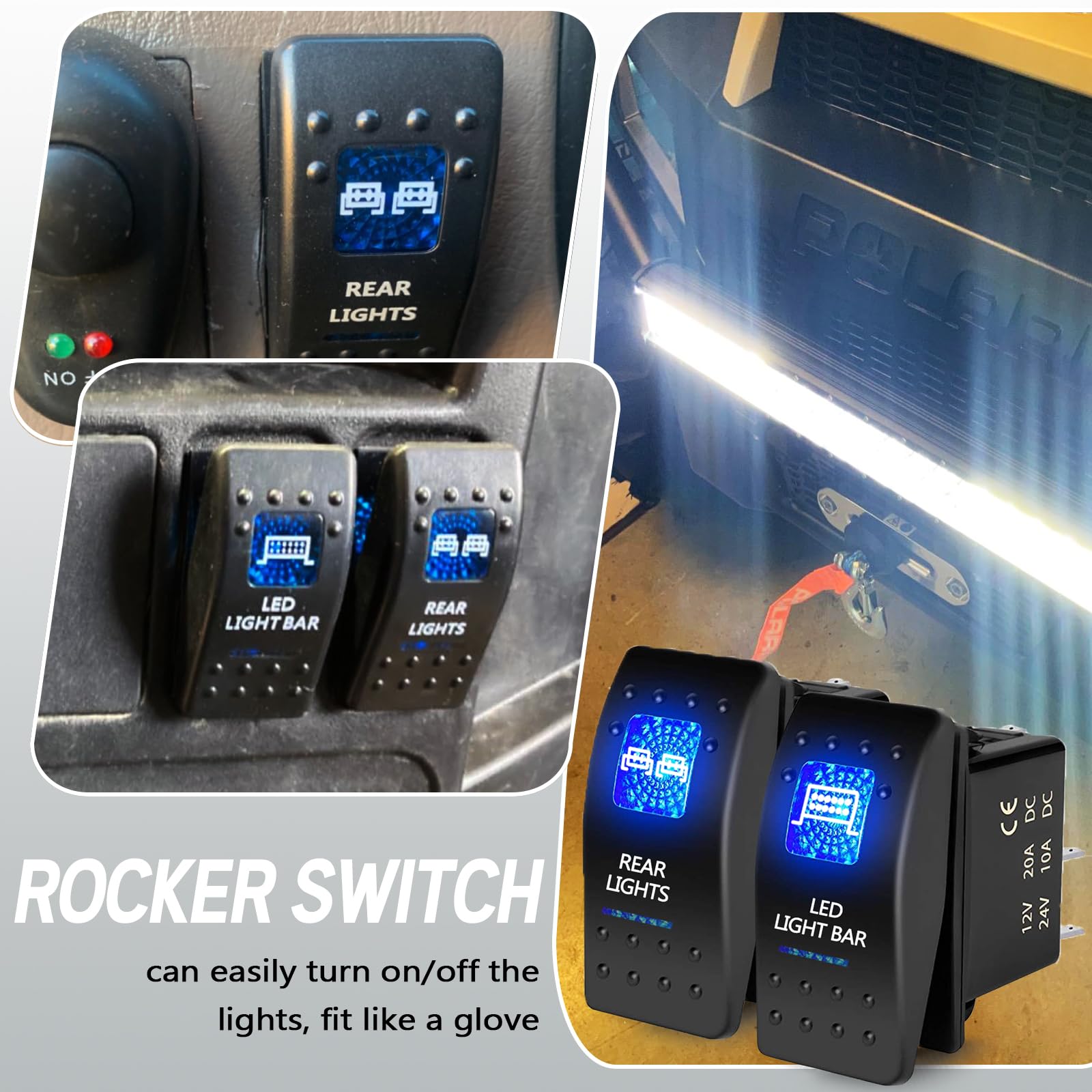 Snapklik.com : Xislet 2Pcs UTV Rocker Switch 12V 20A 3-Pin Blue LED ...