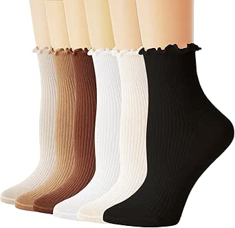 Amazon.com: TOAMOUR Womens Ruffle Socks, 6 Pairs Turn-Cuff Crew Socks ...