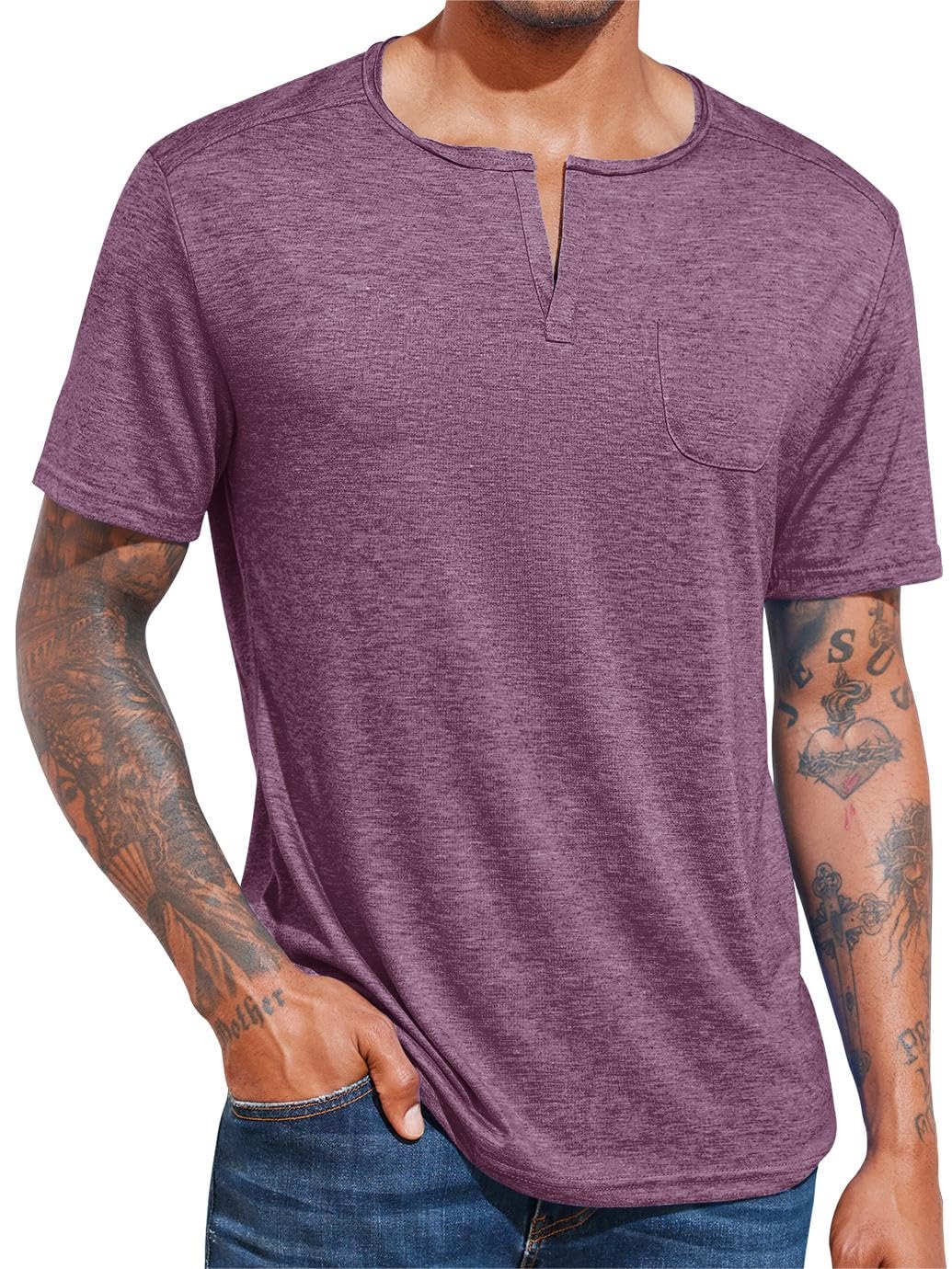 Runcati Mens Short Sleeve Henely Shirts Casual Slim Fit V Neck T Shirt ...