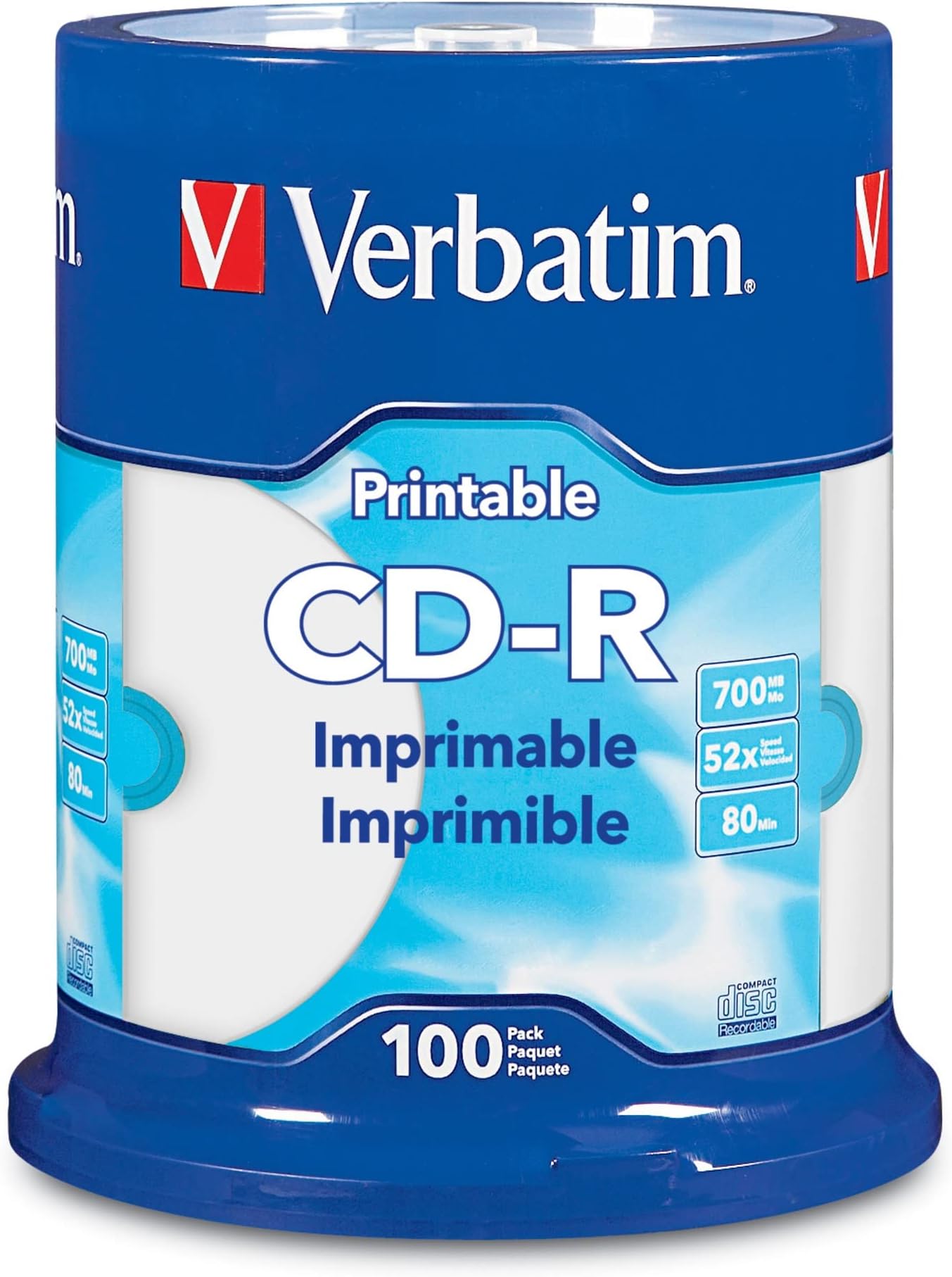 Amazon.com: Verbatim® CD-R Printable Disc Spindle, White, Pack Of 100 : Electronics