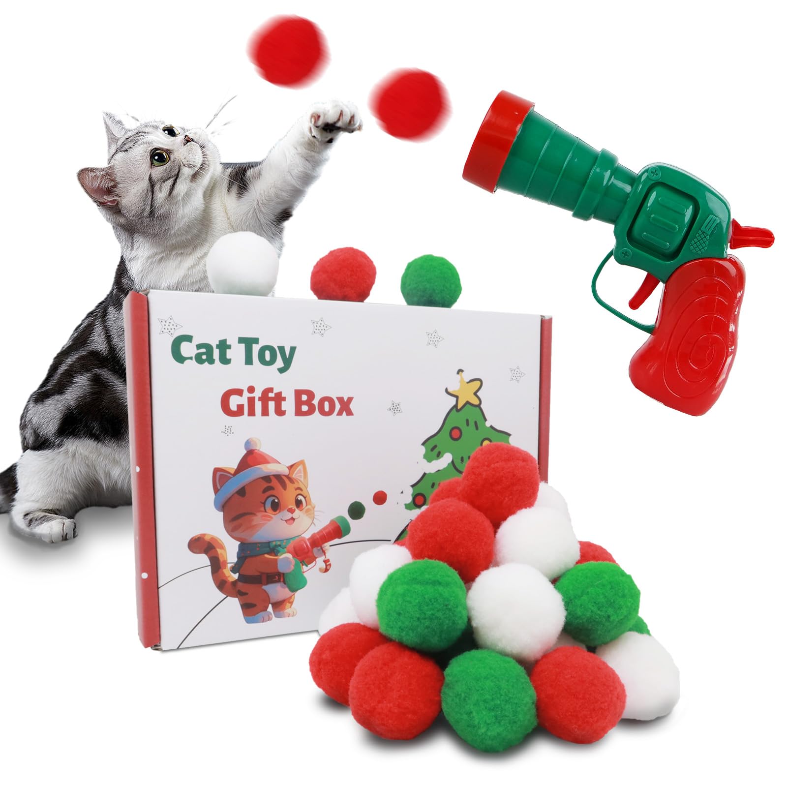 Amazon.com : JPTECY Cat Toys Ball Launcher 31pcs Christmas Cat Toys for ...