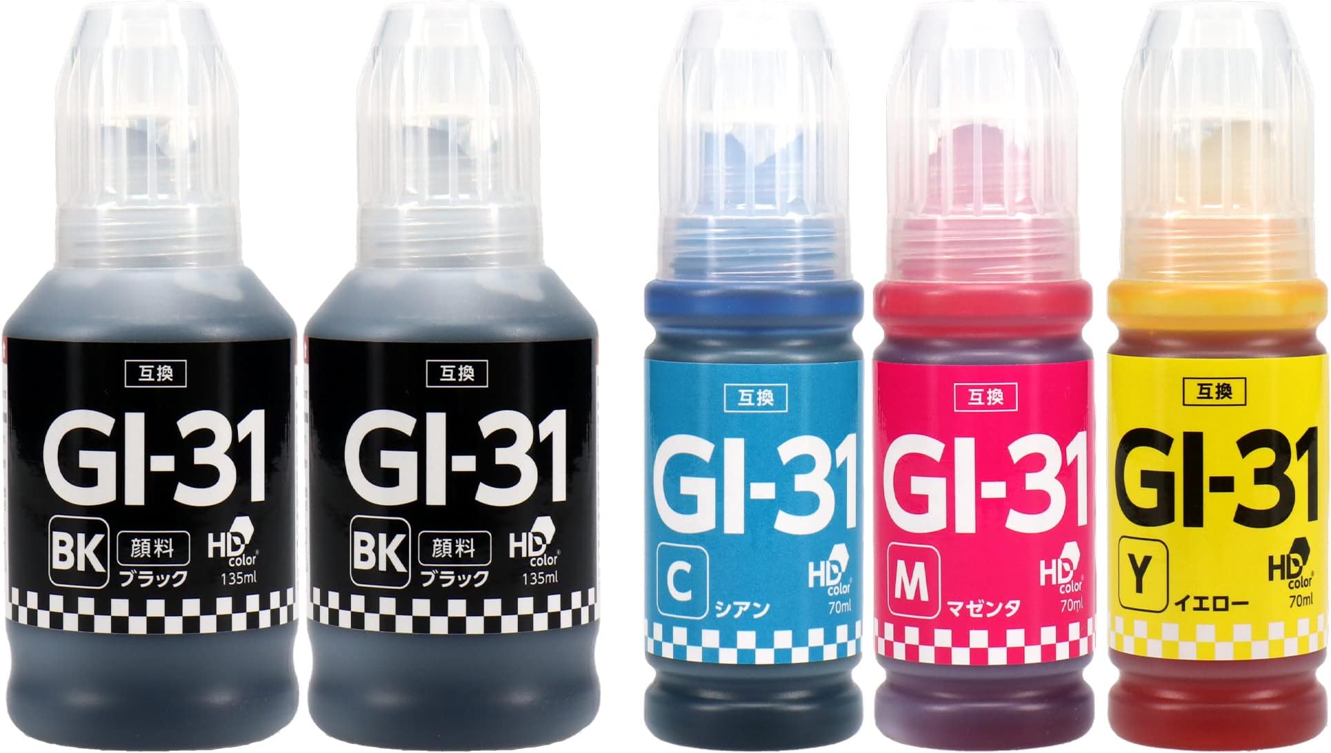 Amazon.co.jp: 【横トナ】キヤノン(Canon)用 ギガタンク(GIGA TANK)シリーズ GI-31 GI-31-4CL 4色セット + 顔料ブラック1本 互換インクボトル ...