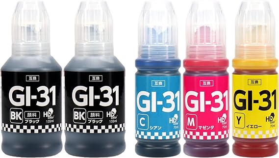 Amazon.co.jp: 【インクのチップス】キヤノン(Canon)用 ギガタンク(GIGA TANK) GI-31 GI-31-4CL 4色+顔料ブラック1本 互換インクボトル 純正品と同 ...