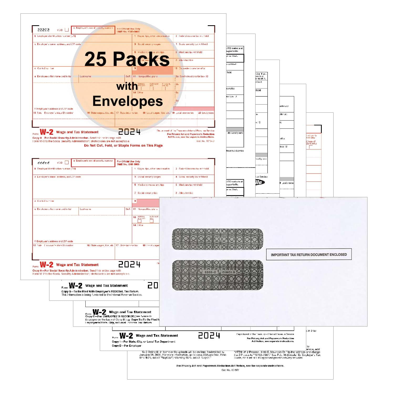 Amazon.com : W2 Forms 2024, 6 Part Tax Forms, 25 Employee Kit of Laser ...