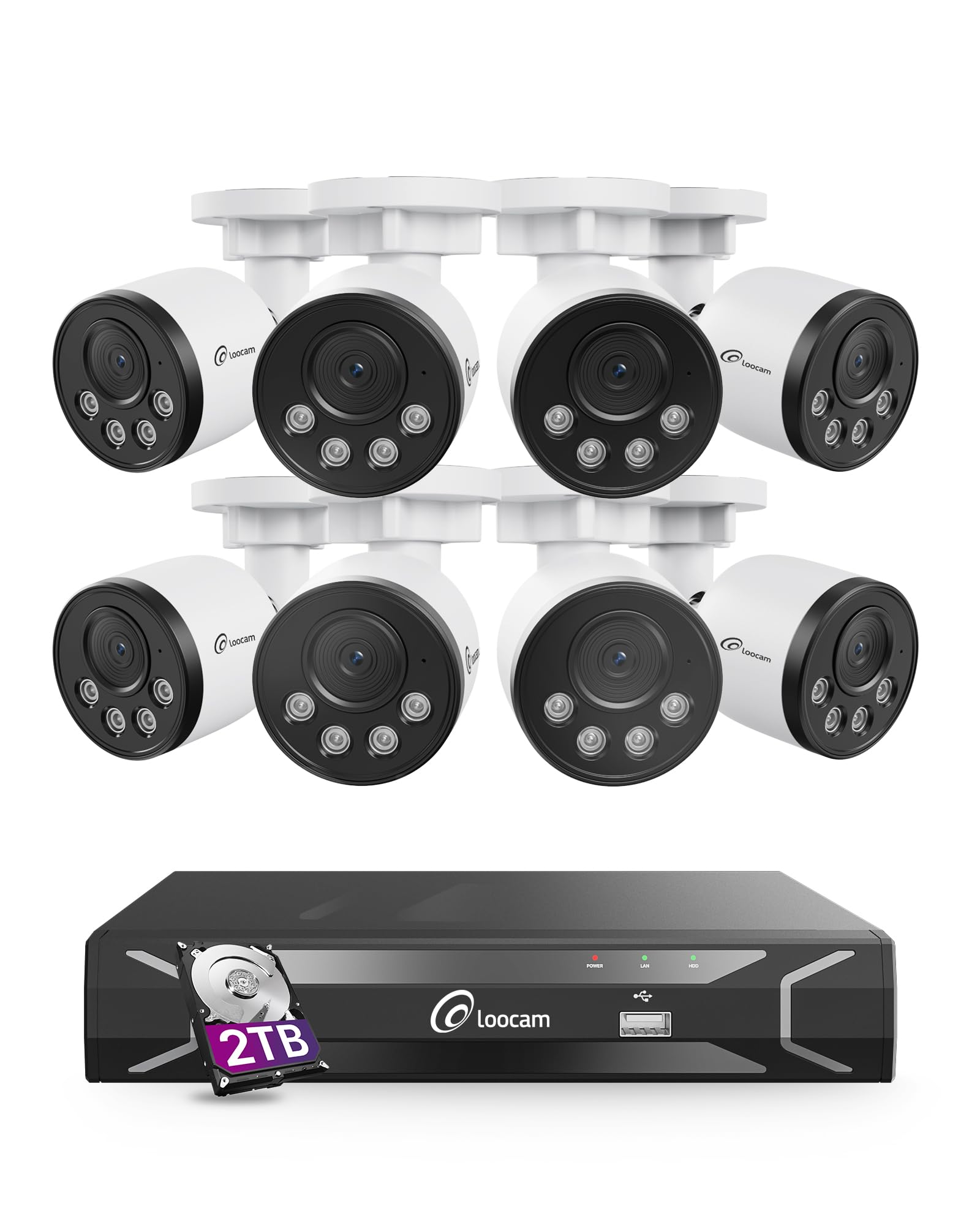 Amazon.com: Loocam PoE Security Camera System 2TB HDD, 4MP Wired Bullet ...