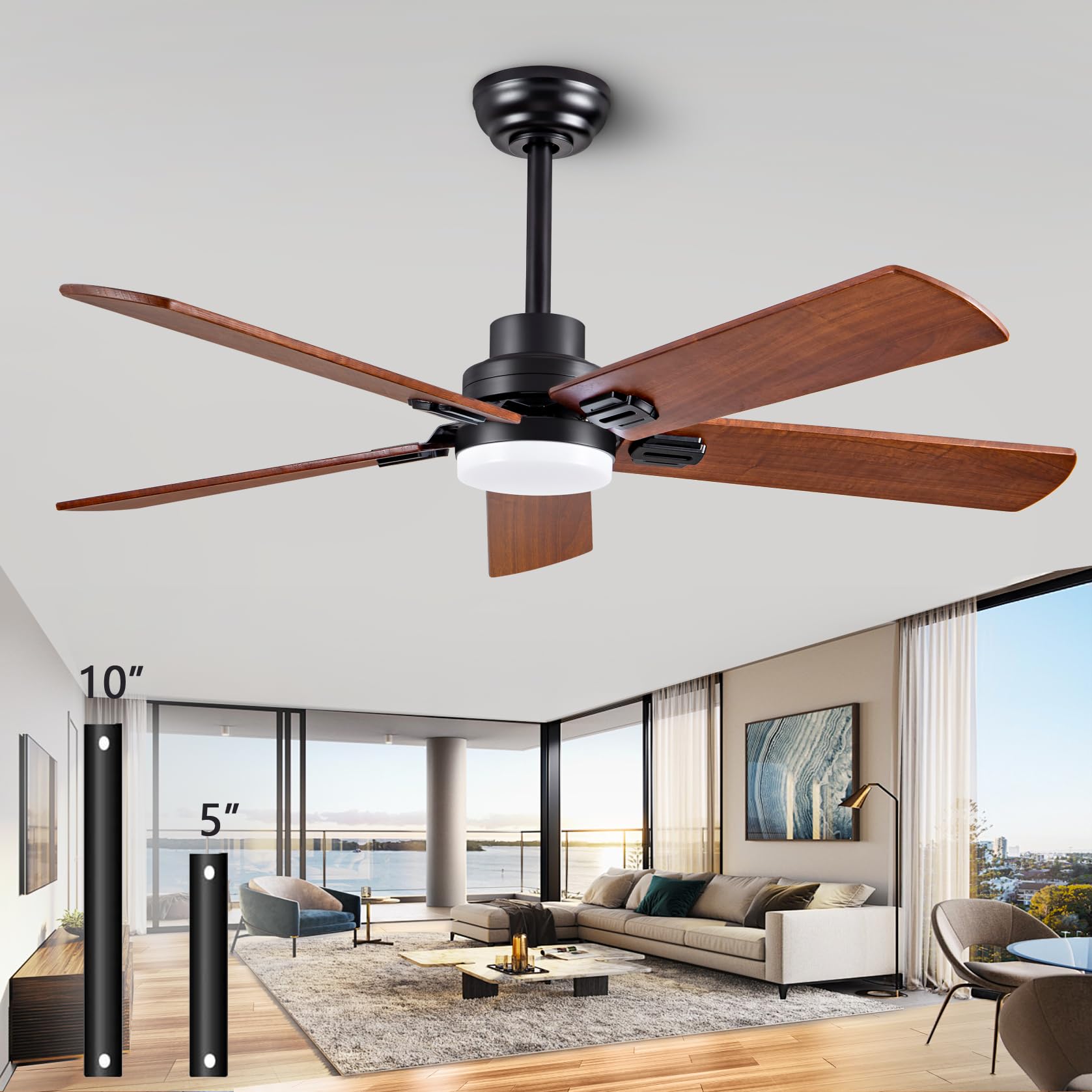 52-Inch Solid Wood Ceiling Fans 【With Remote Control & Light】DC DC ...