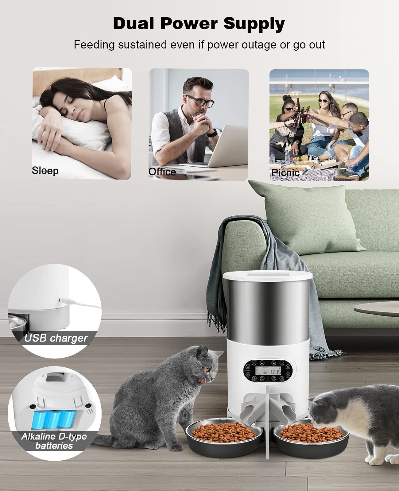 Snapklik.com : HUICOCY Automatic Cat Feeders, 304 Stainless Steel Timed Cat Food Dispenser For 2 ...
